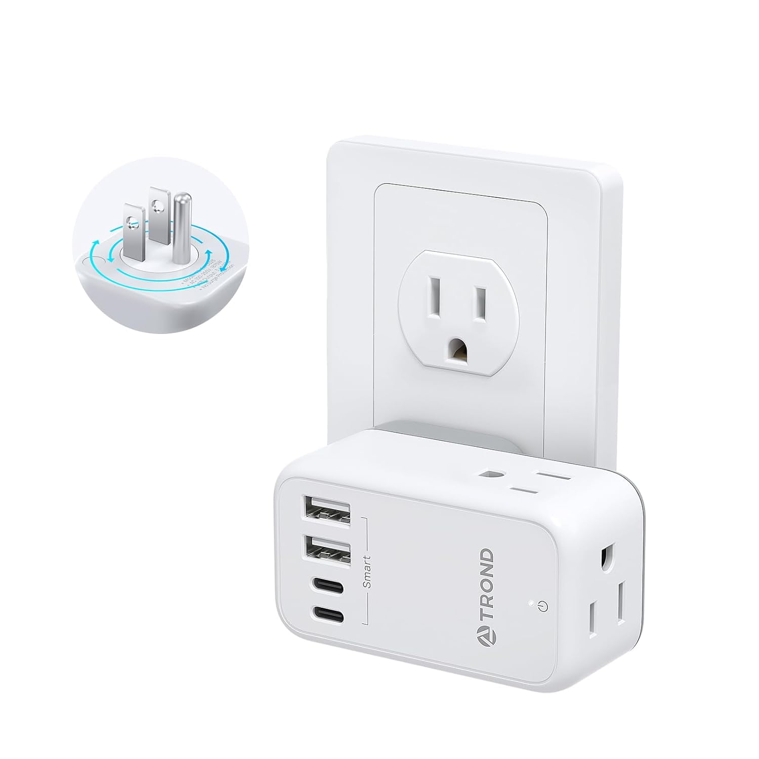 TROND Multi Plug Wall Outlet with Rotating Plug, 3 AC Outlet Extender ...