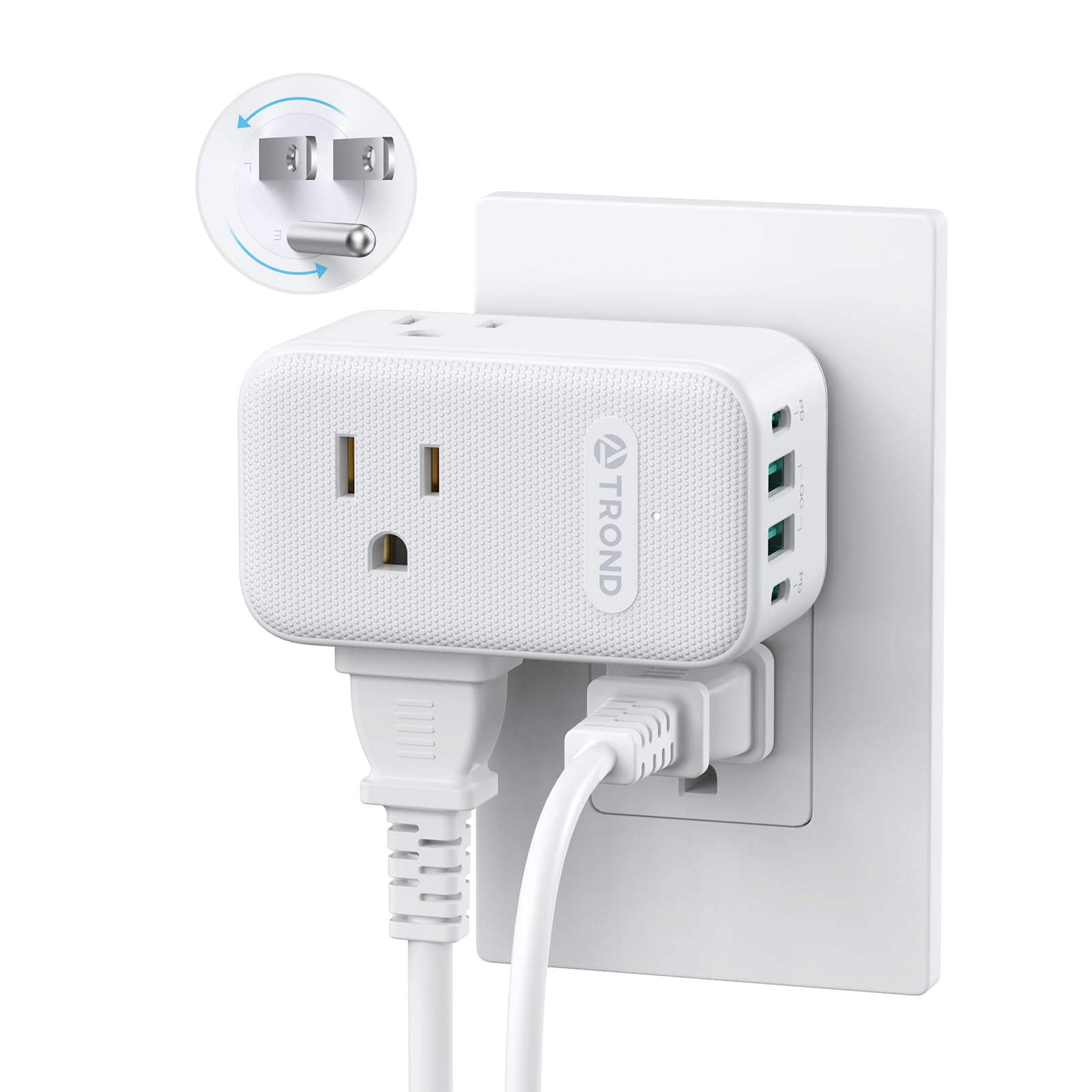 TROND Outlet Extender with 360 Rotating Plug, 3 AC Outlet Splitter with ...