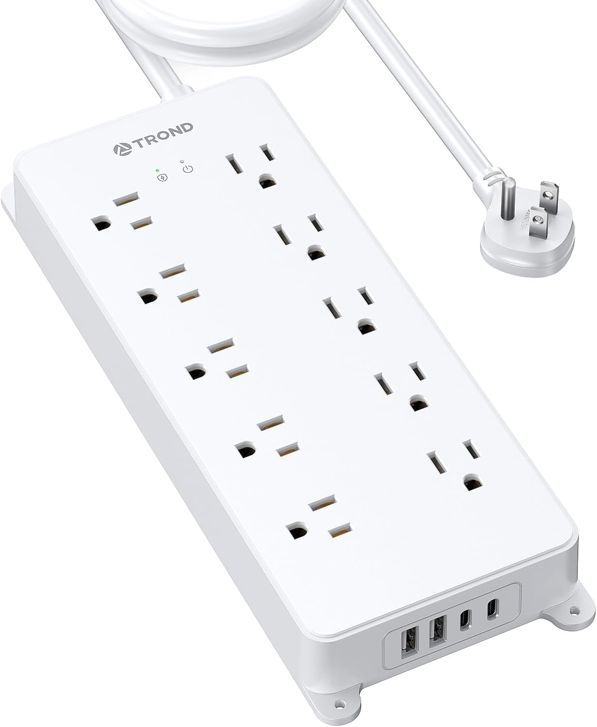 TROND Power Strip Surge Protector, Flat Plug 10ft Long Extension Cord ...
