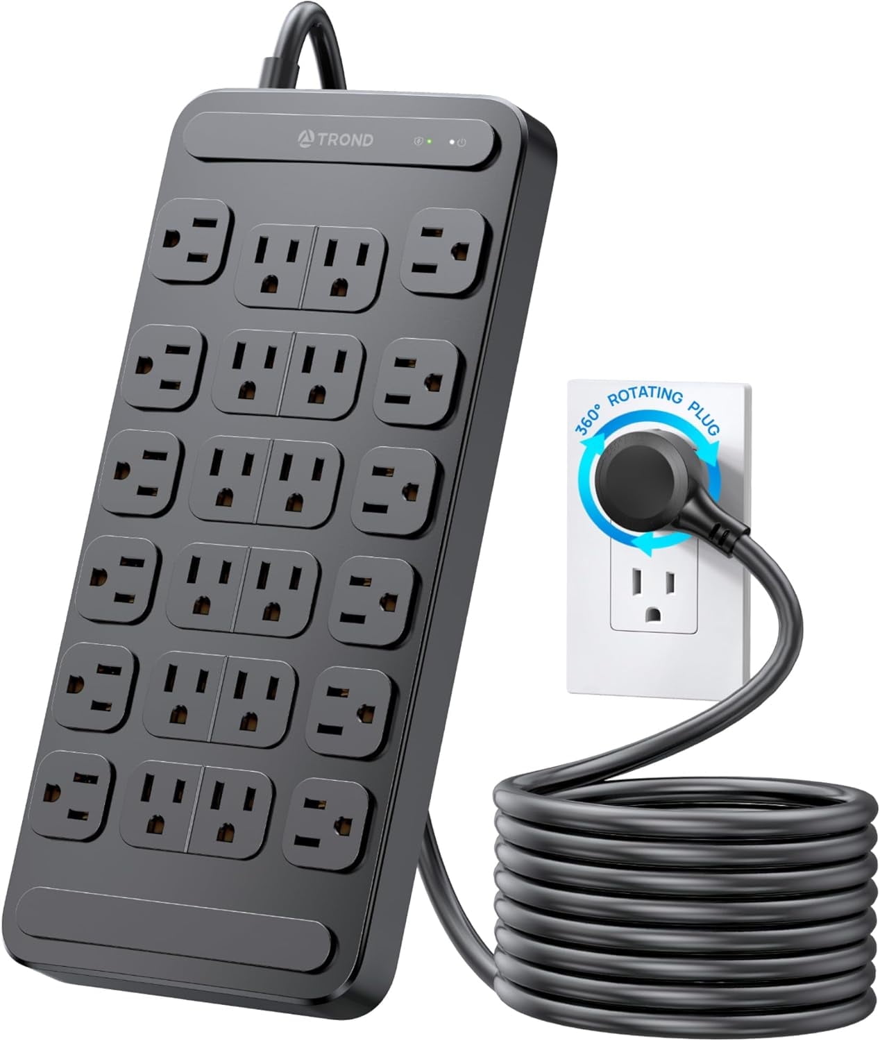 TROND Surge Protector Power Strip 360° Rotating Flat Plug, 24 AC ...