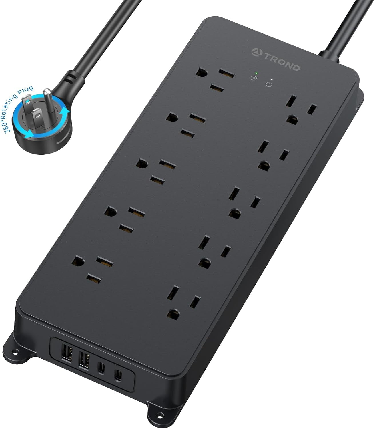 TROND Surge Protector Power Strip with 360° Rotating Flat Plug, 4000J ...
