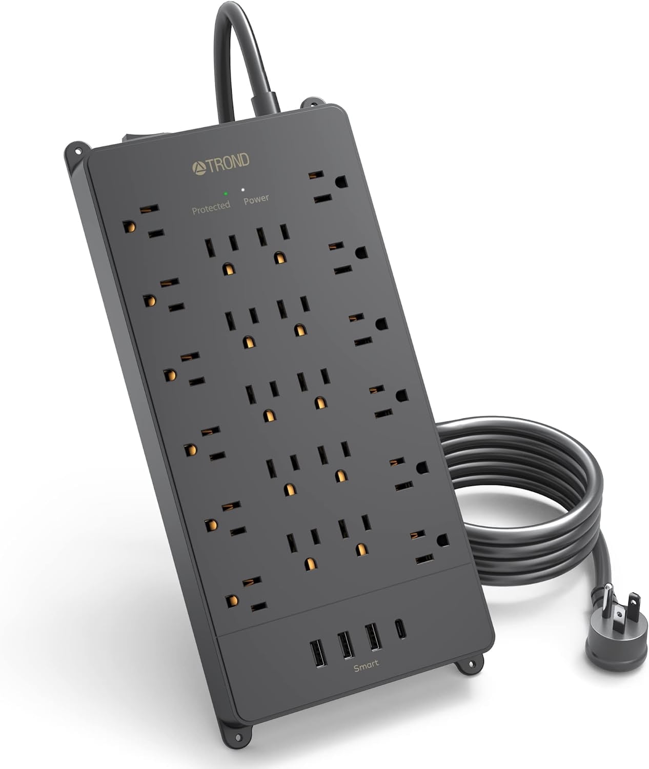 TROND Surge Protector with USB C, 10ft Cord, 3 USB-A, 1 USB C, 22 AC ...