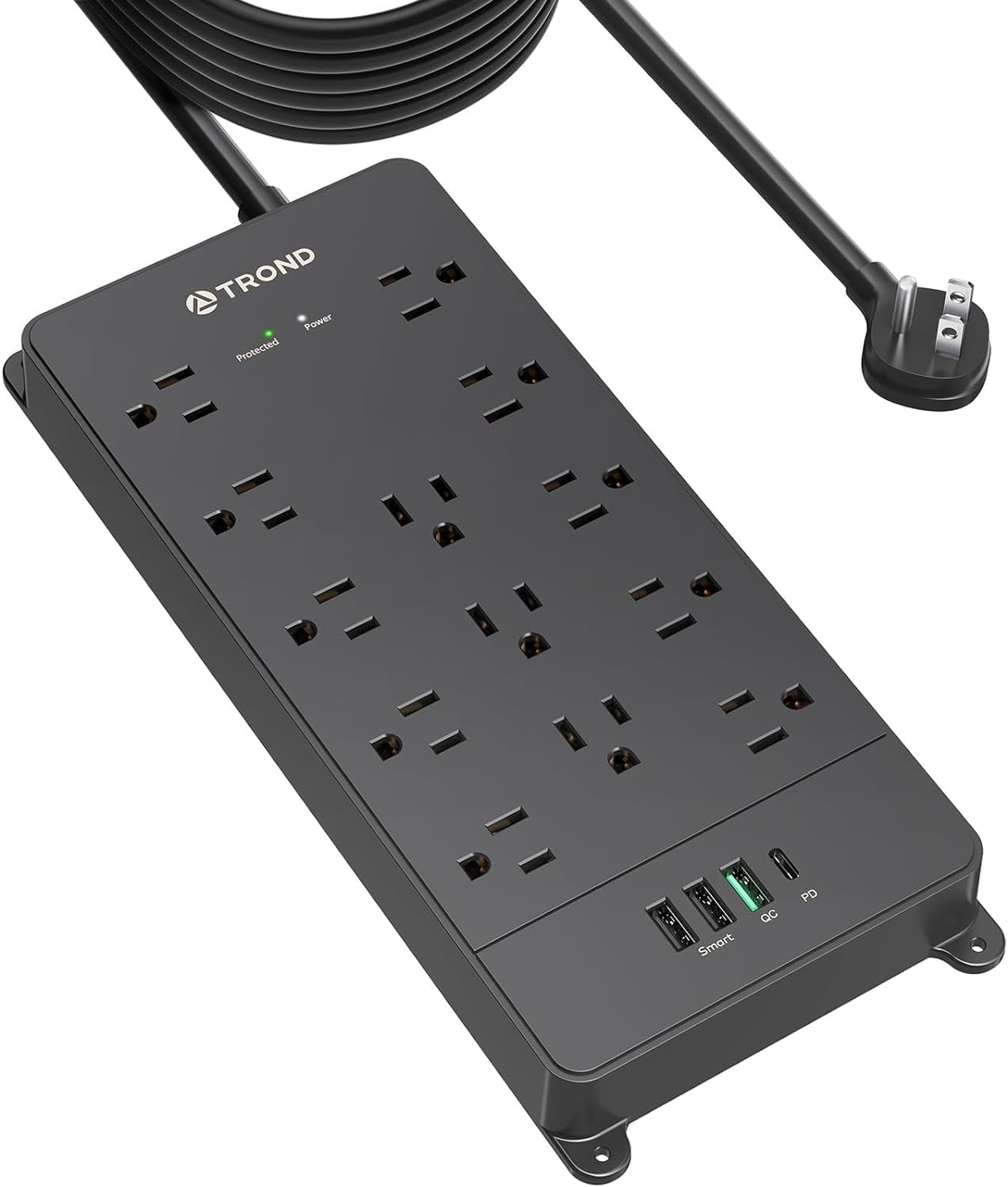 TROND Surge Protector with USB C, 10ft Extension, 4 USB, 13 AC Outlets ...