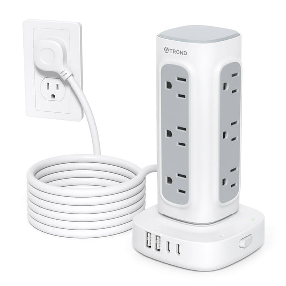 Power Strip Tower with Multiple Outlets, Flat Plug Surge Protector ...