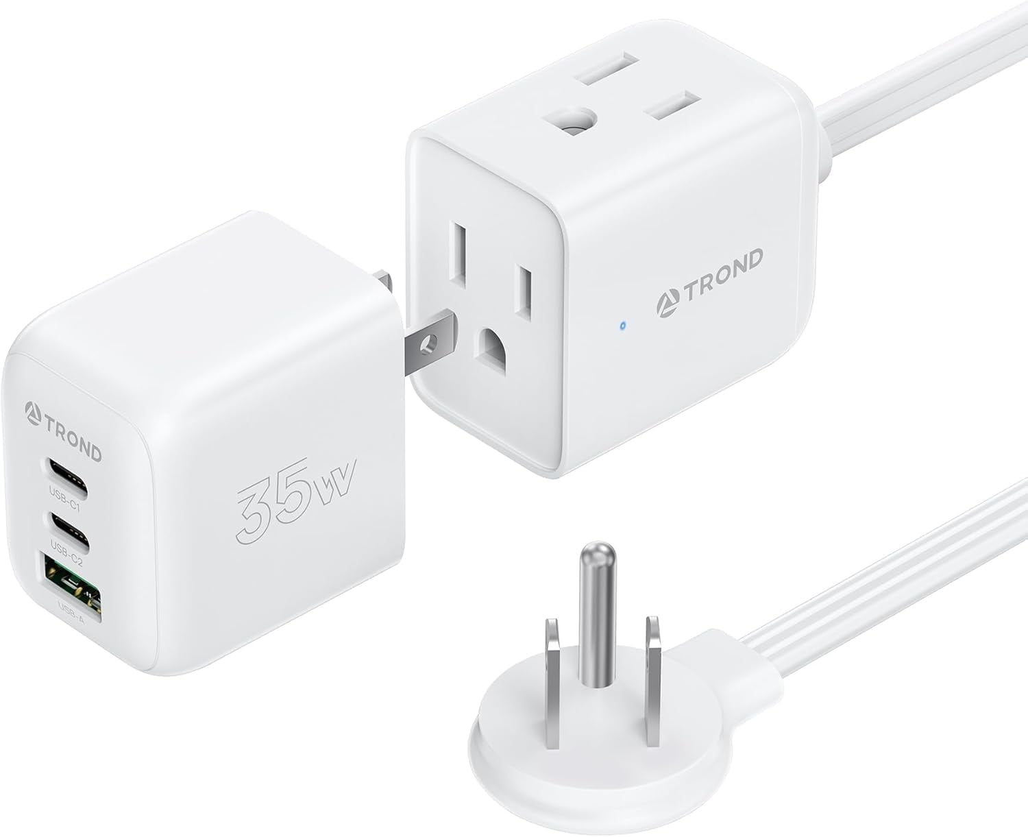 TROND Travel Power Strip Flat Plug, Detachable 3-Port GaN III USB C ...
