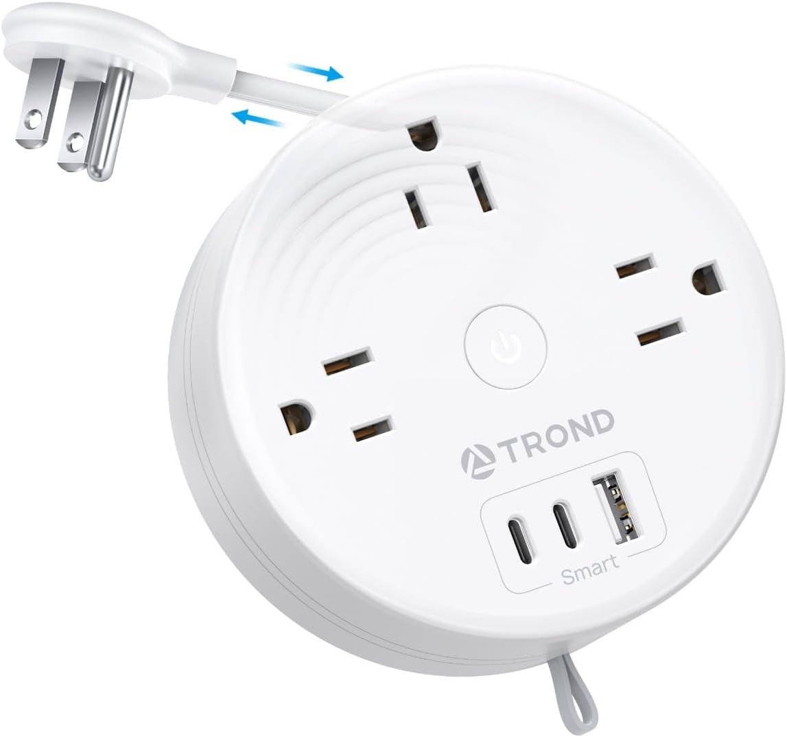 TROND Multiple Port Travel Power Strip with USB C, 3 AC Outlets, 5ft ...