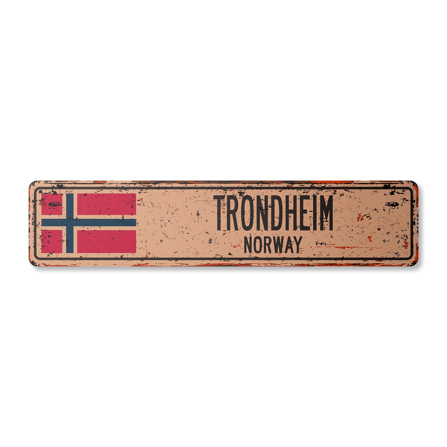 TRONDHEIM NORWAY Vintage Aluminum Street Sign Norwegian flag city ...