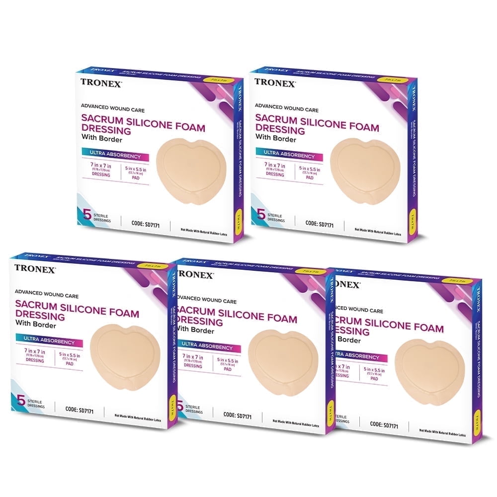 TRONEX SD7171 Sacrum Silicone Foam 7"x7", Adhesive Border, Waterproof ...