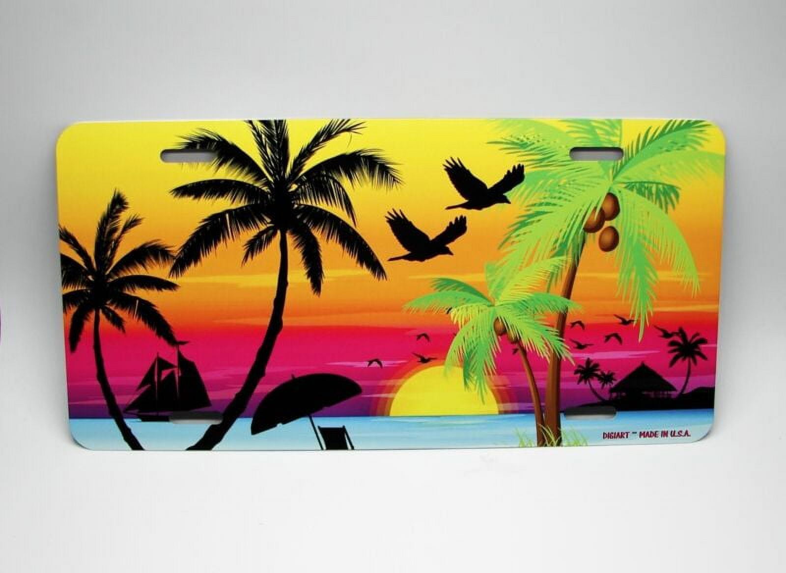TROPICAL BEACH PALM TREES OCEAN WAVE SUNSET METAL CAR LICENSE PLATE ...