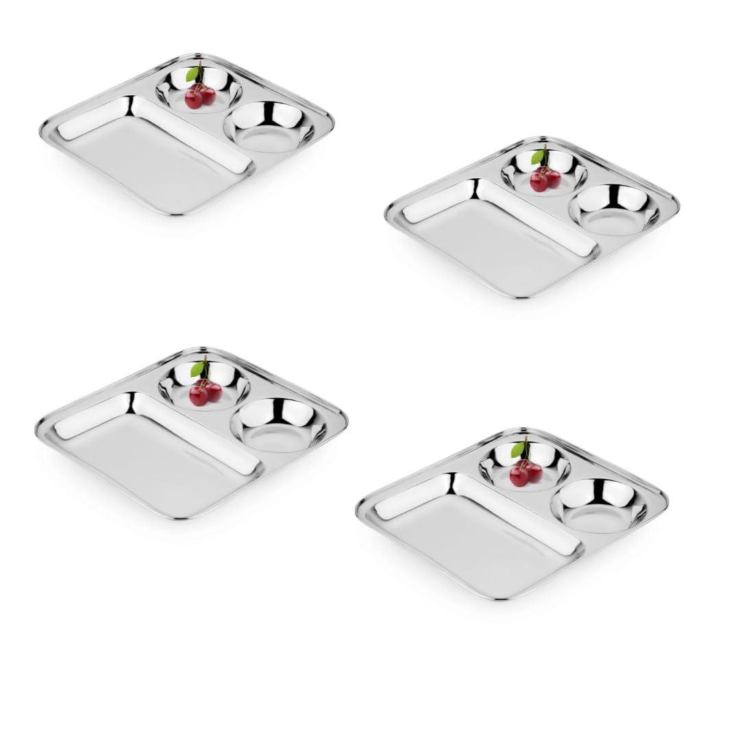TROPICAL TREES 3 in1 Compartment Lunch and Dinner Heavy Duty Stainless ...