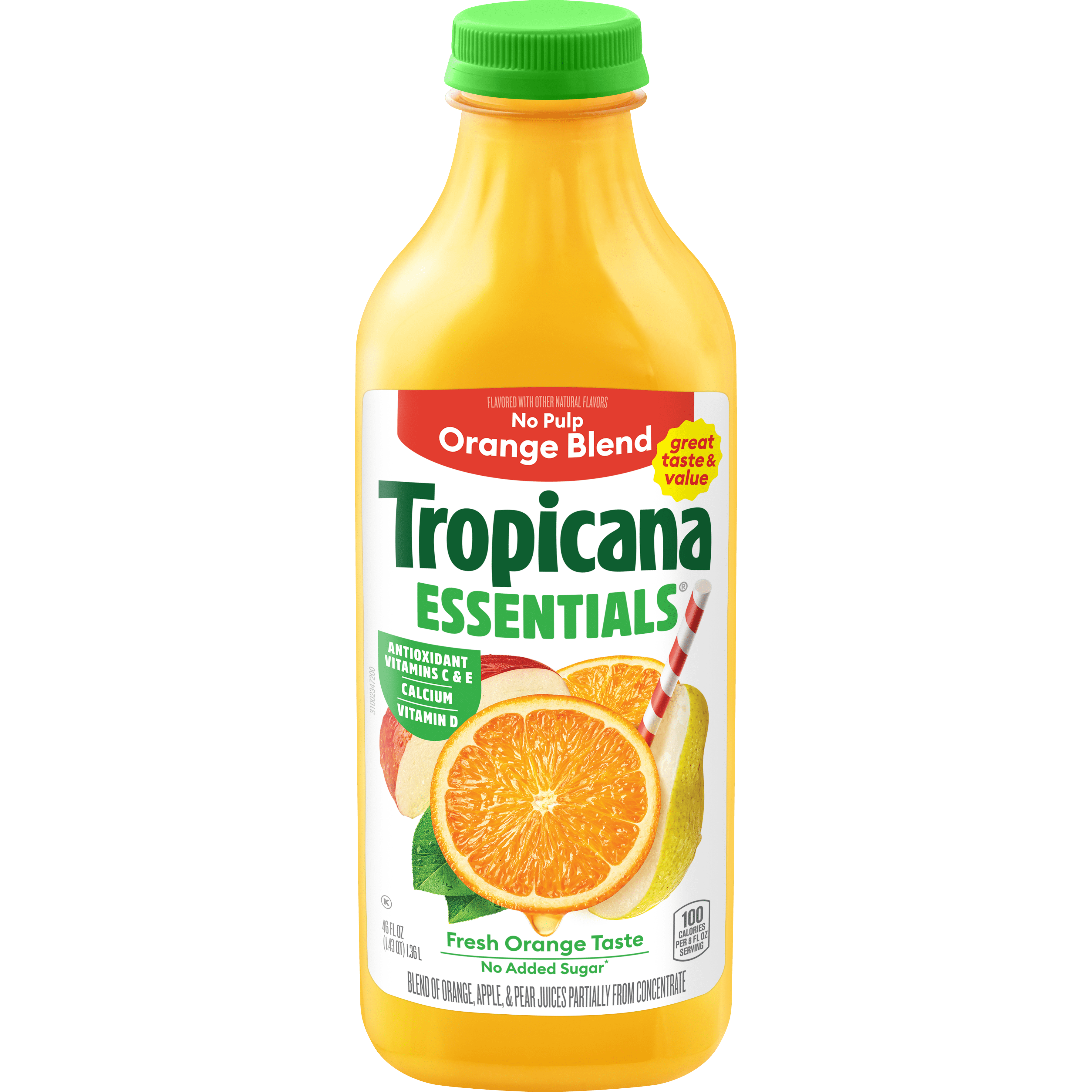 Tropicana Essentials Fresh Squeezed Orange Juice Blend, No Sugar, Antioxidant Source, 46oz ...