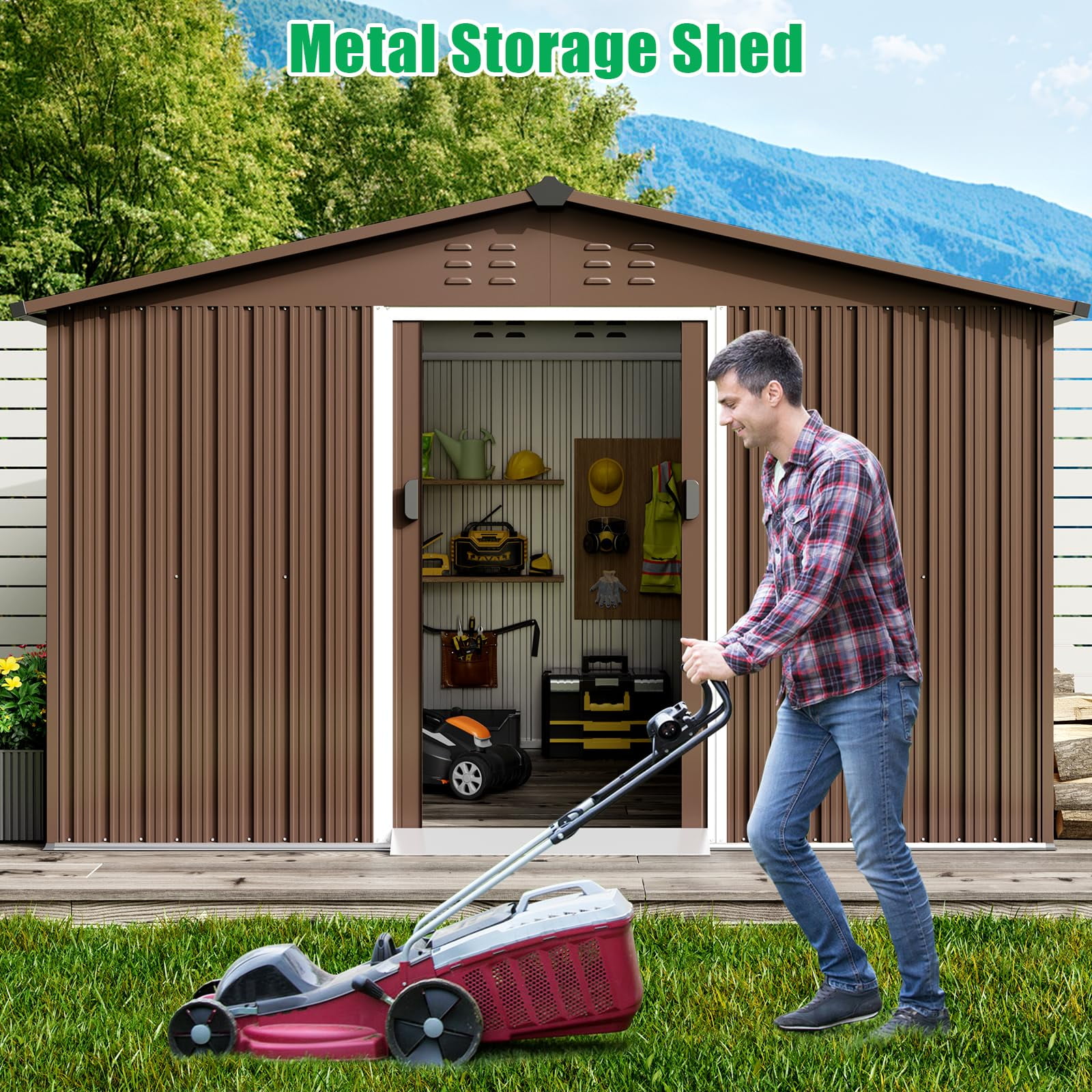 TROPOW 12 x 10 FT Metal Outdoor Storage Shed, All-Weather Resistant ...