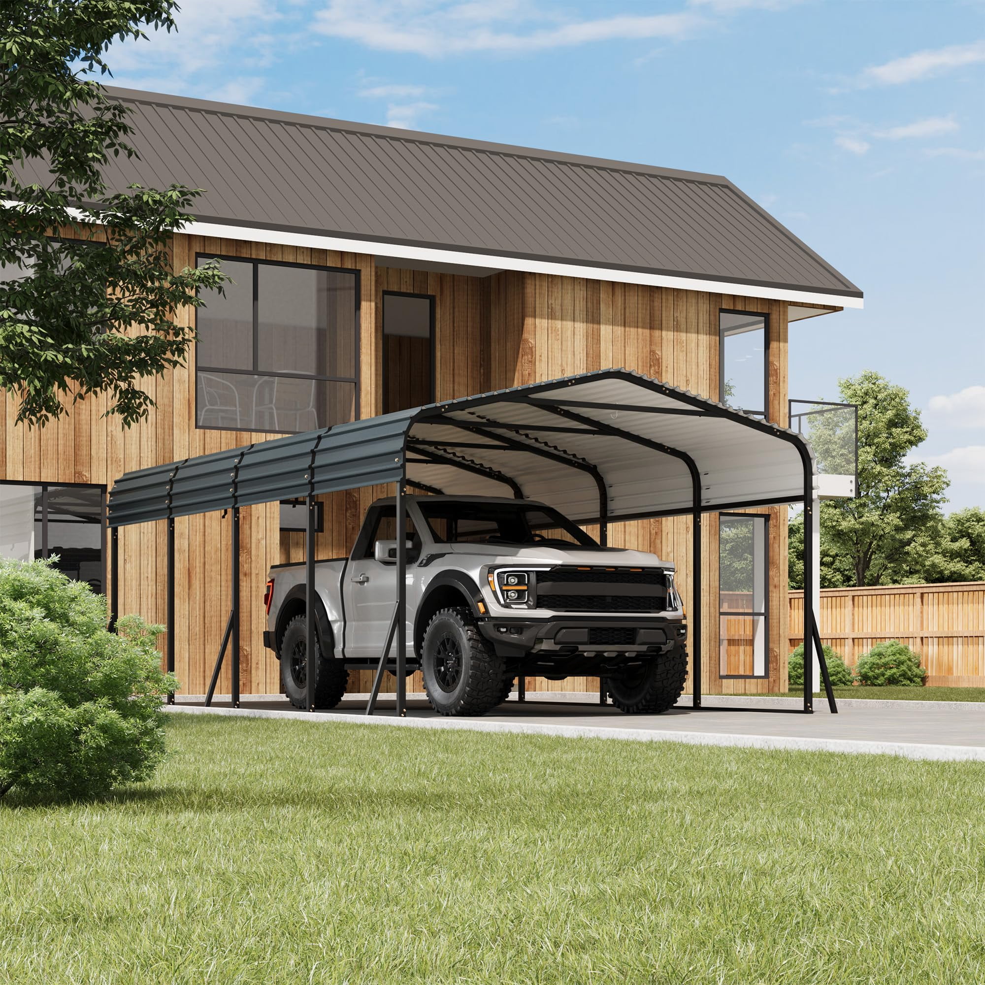 TROPOW 12 x 20 FT Metal Carport with Galvanized Steel Roof, Heavy Duty ...