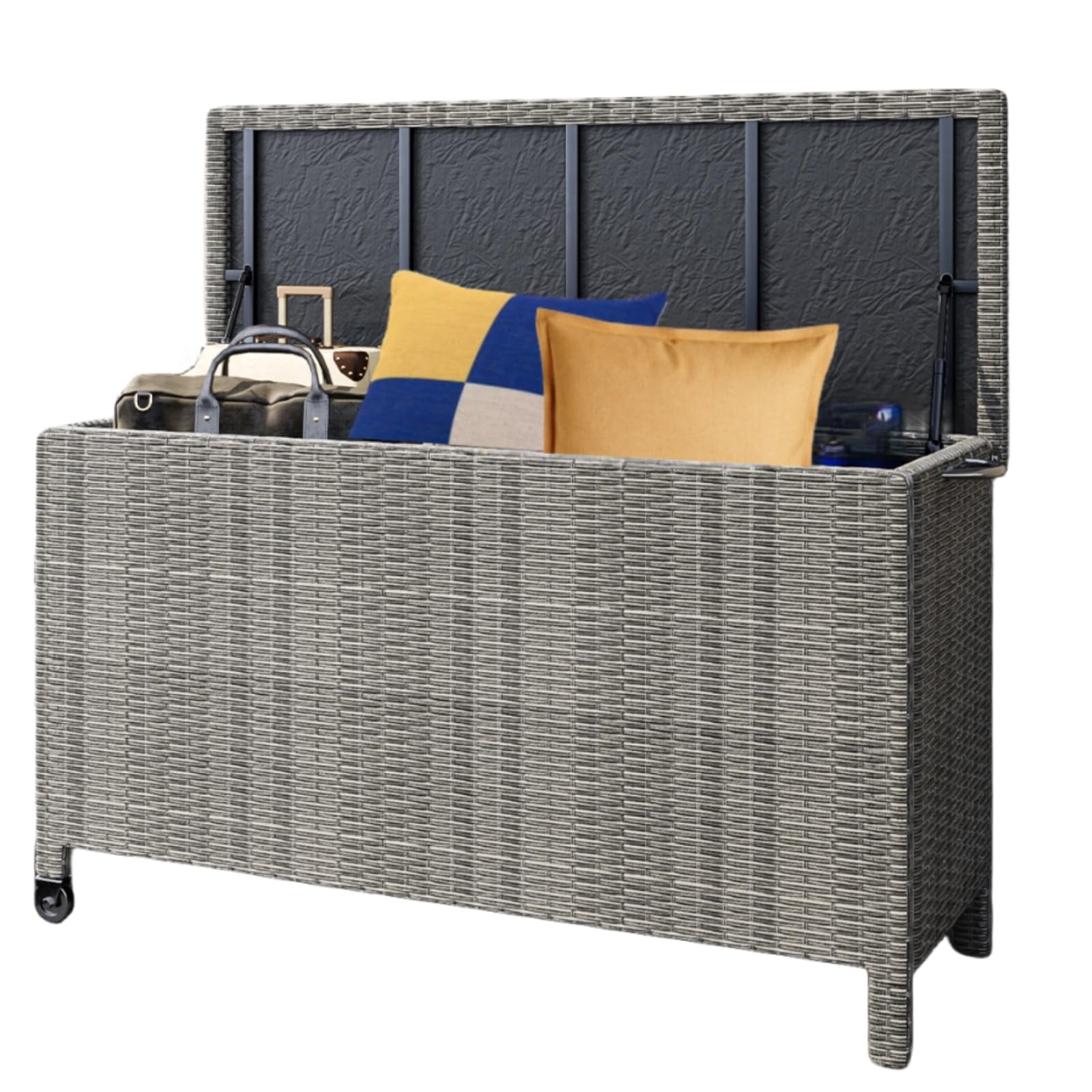 TROPOW 120 Gallon Wicker Deck Box, Waterproof Outdoor Storage Box with ...