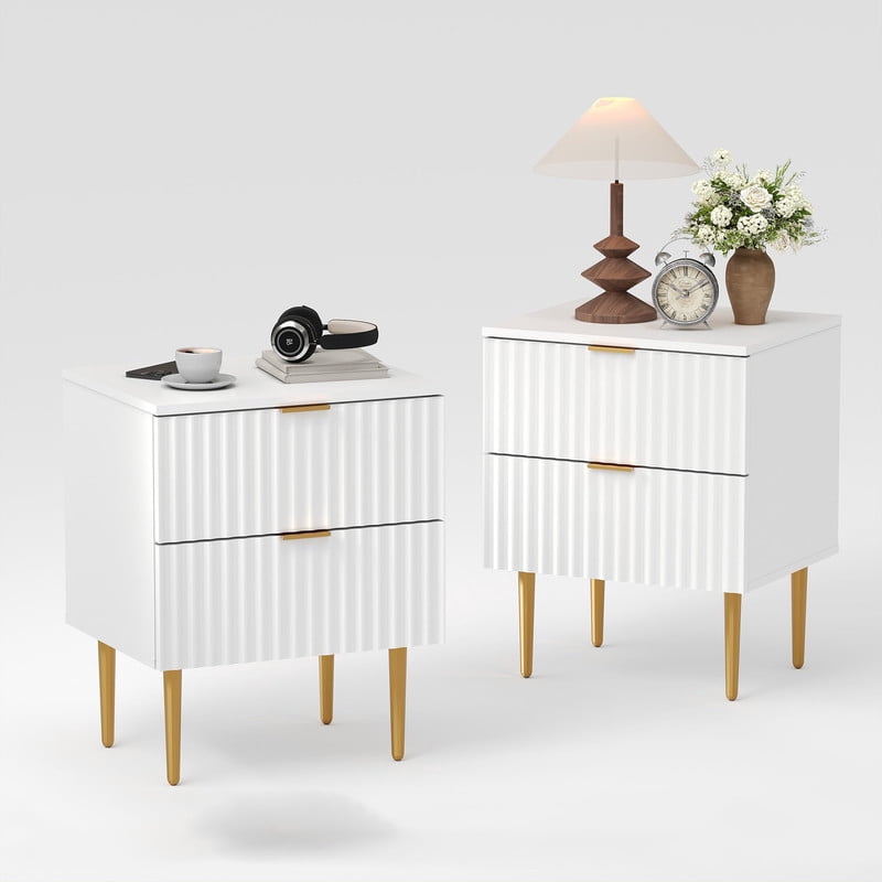 TROPOW 2 Pack Modern Nightstand with USB Charging Station, Gold & Wood ...
