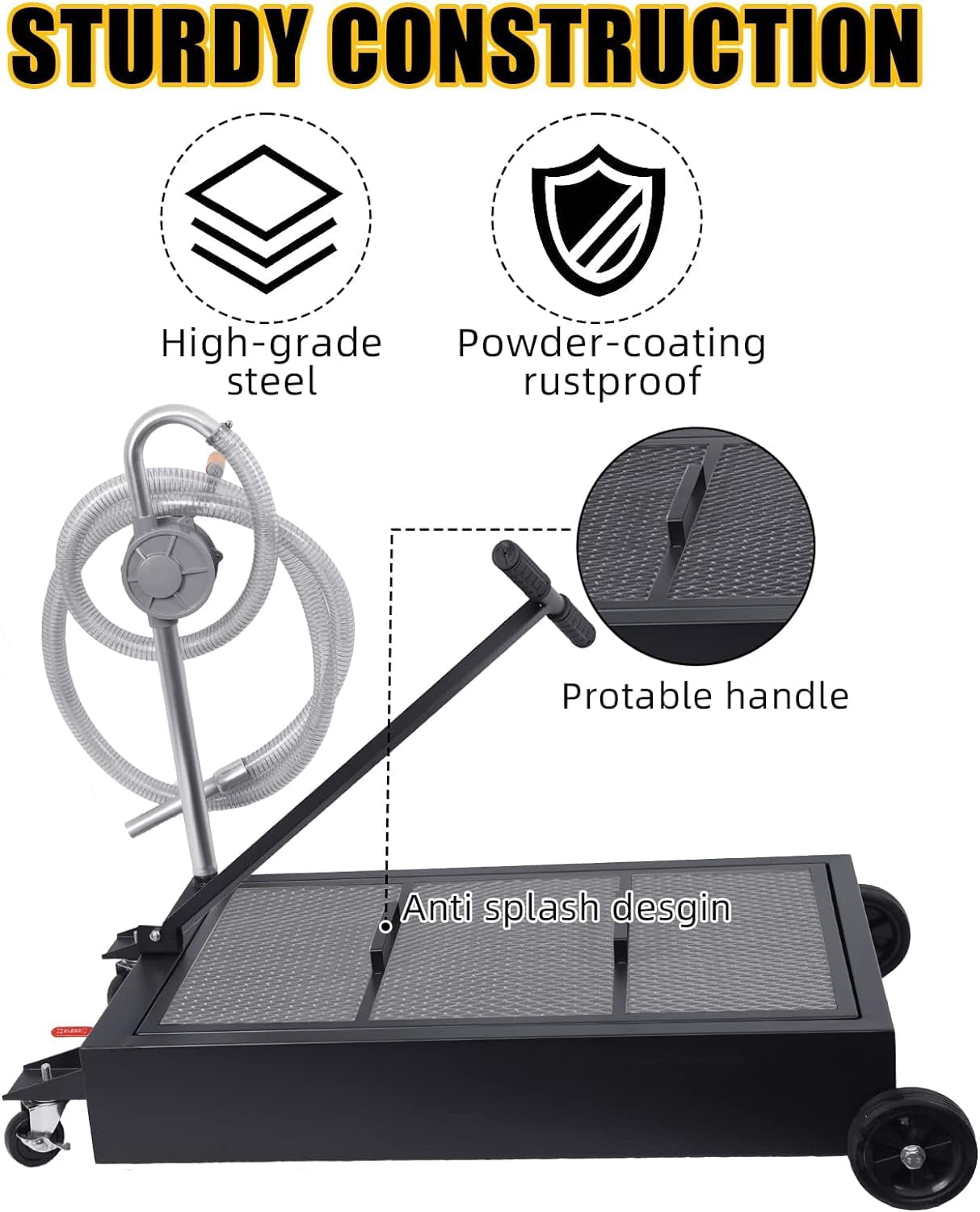 TROPOW 20 Gallon Oil Drain Tank, 76L Oil Drain Pan with Manual Pump ...