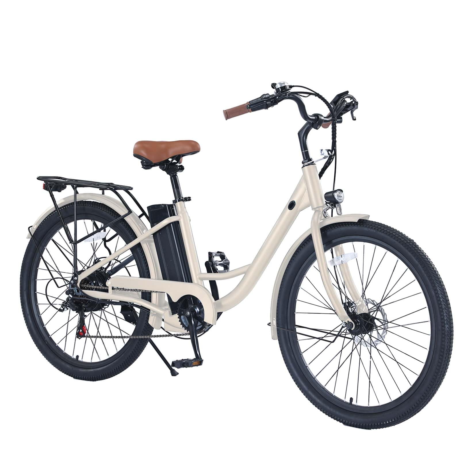 TROPOW 26 Inch Adult Electric Bike 7 Speed Electric City Cruiser Bicycle with 350W Brushless ...
