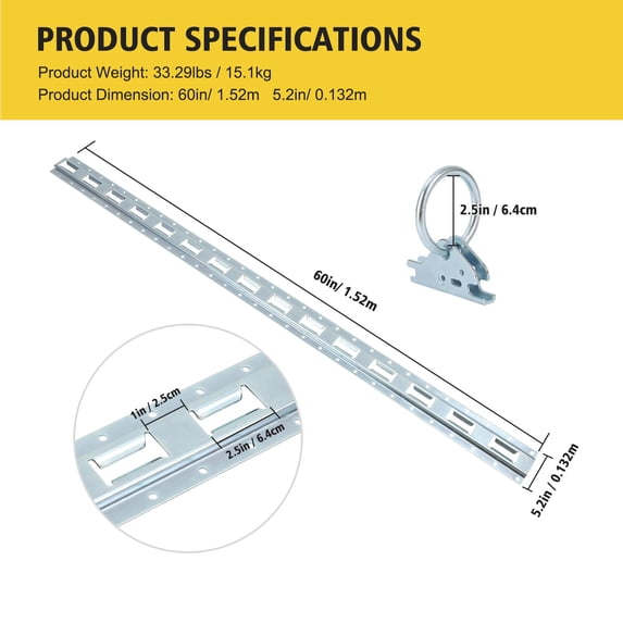 TROPOW 4-Pack E-Track Tie-Down Rail Kit, 5FT Vertical E-Track Rails for ...