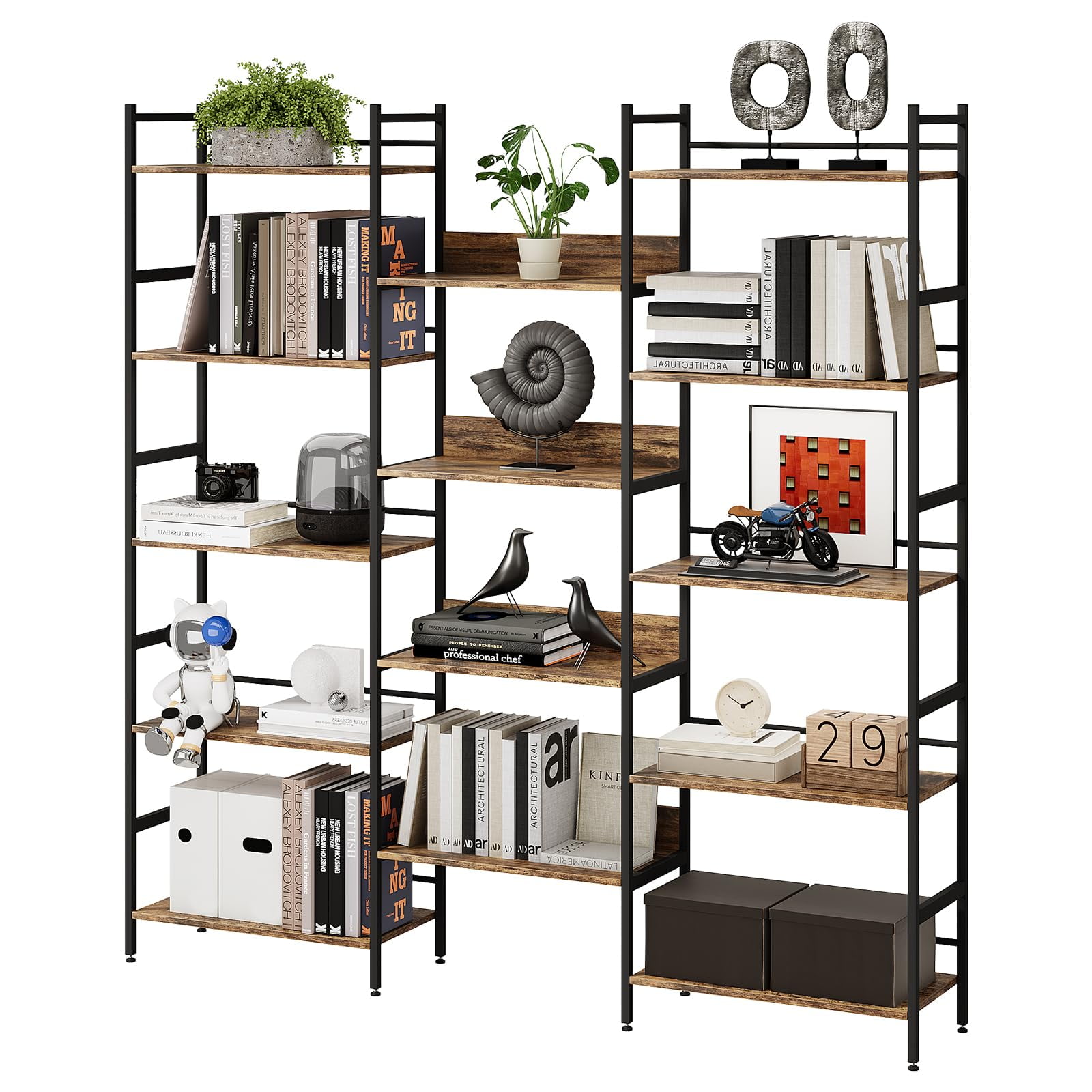 TROPOW 5 Tier Bookcases and Bookshelves, Large Etagere Bookshelf Open ...