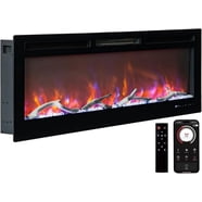 Costway 50'' Electric Fireplace, Recessed Wall Mounted Freestanding ...