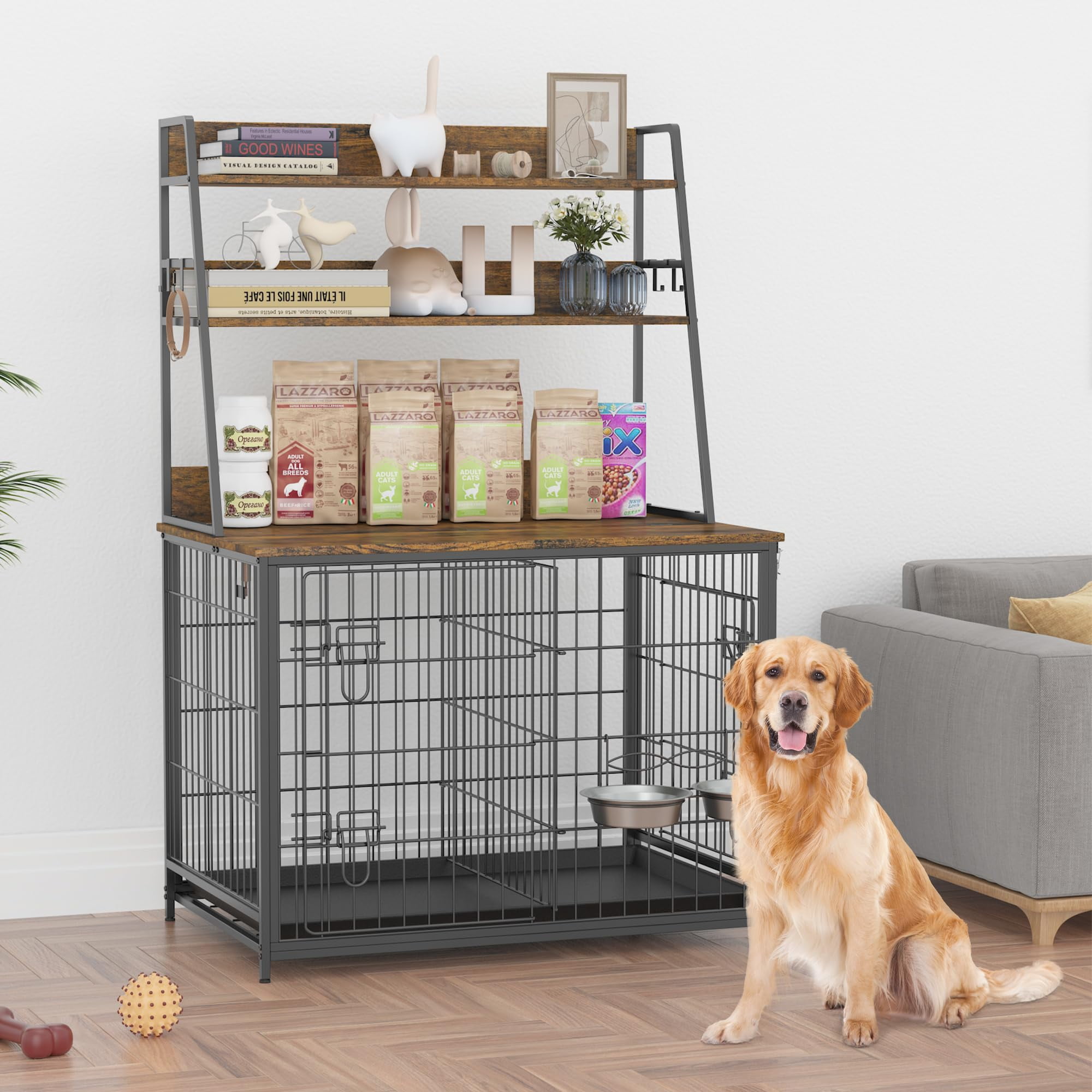 TROPOW 57.1" Tall Dog Crate Furniture with 3-Layer Storage Shelves ...