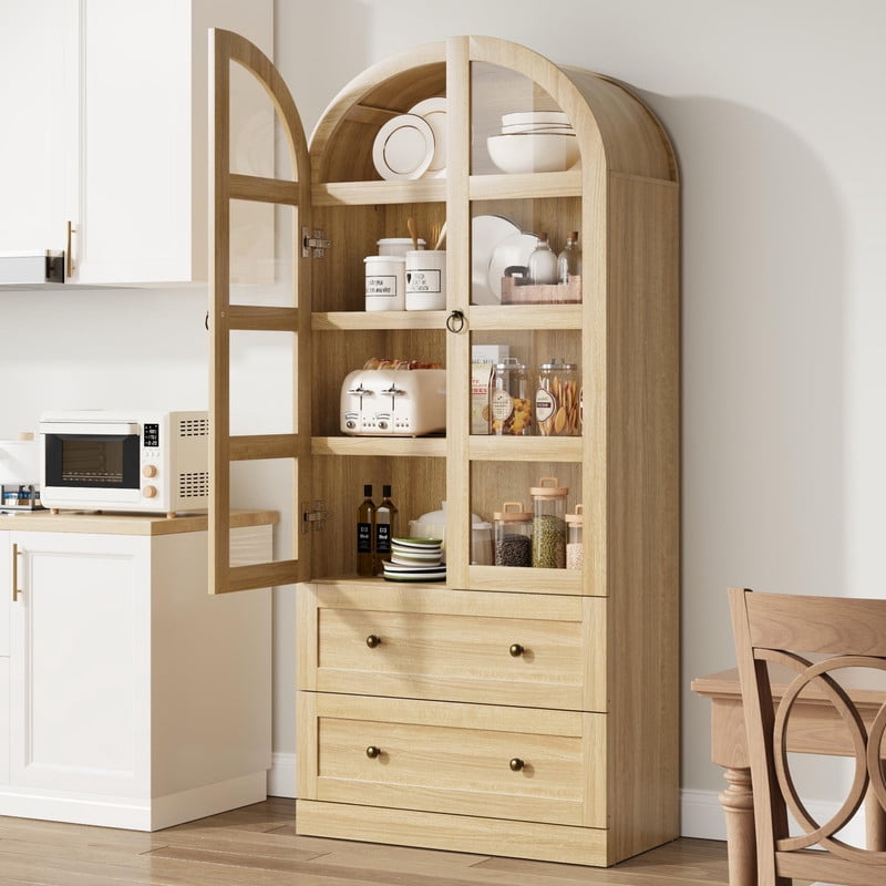 TROPOW 72 in Tall Arched Kitchen Pantry Cabinet, Farmhouse Wood Pantry ...