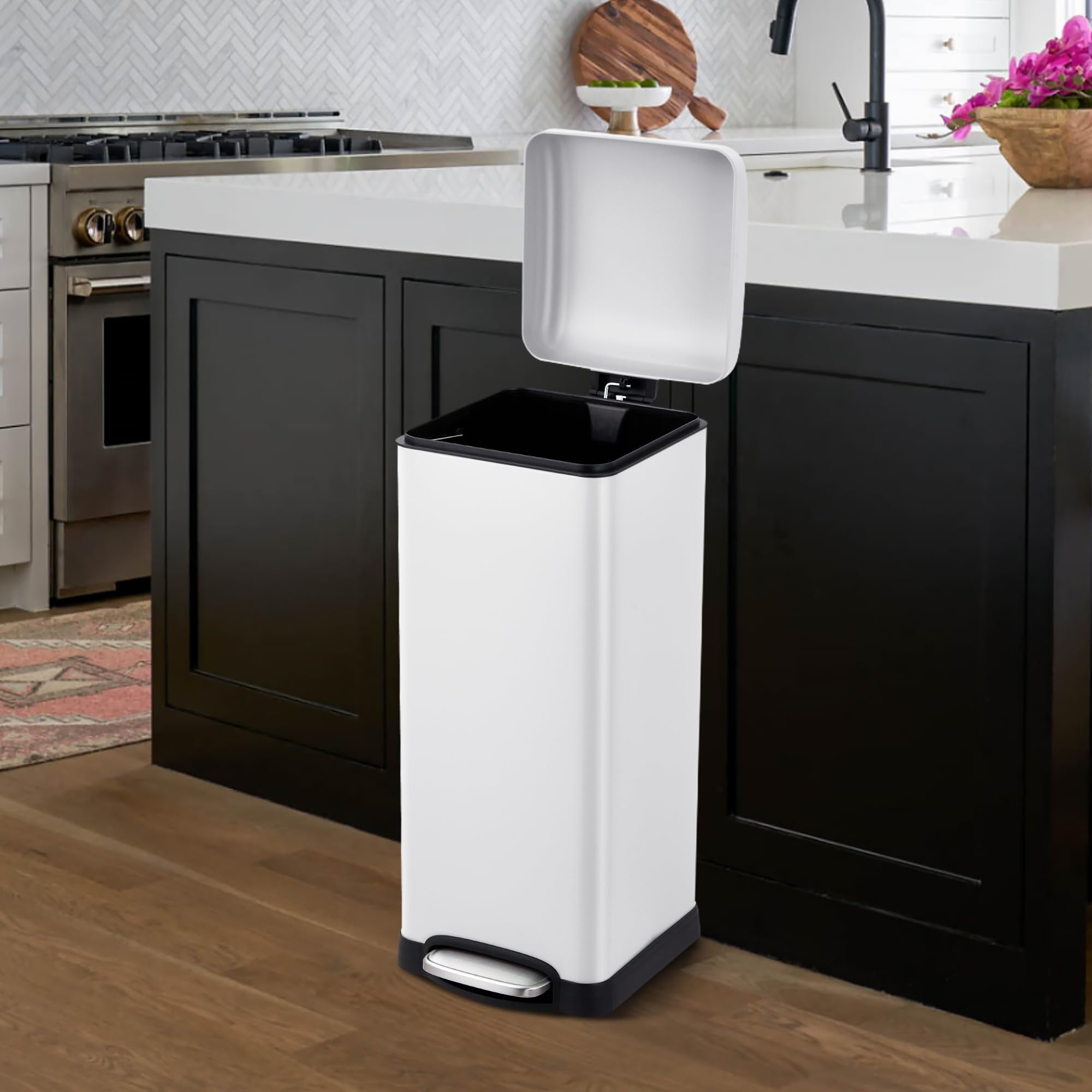 TROPOW 8 Gallon Bathroom Step Trash Can, 30-Liter Square Stainless ...