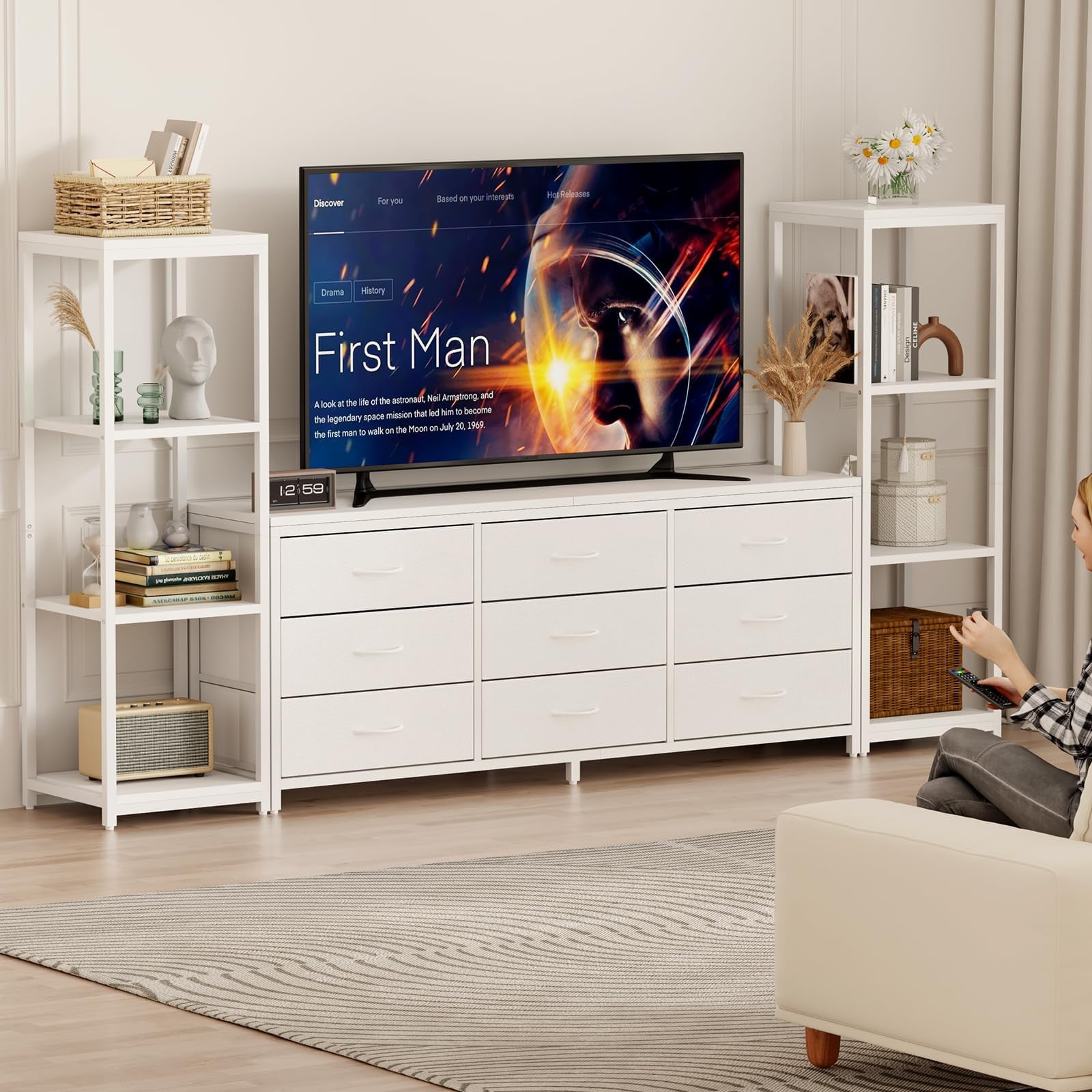 TROPOW 88.9" TV Stand for 75 Inch TV, Entertainment Center with Fabric ...