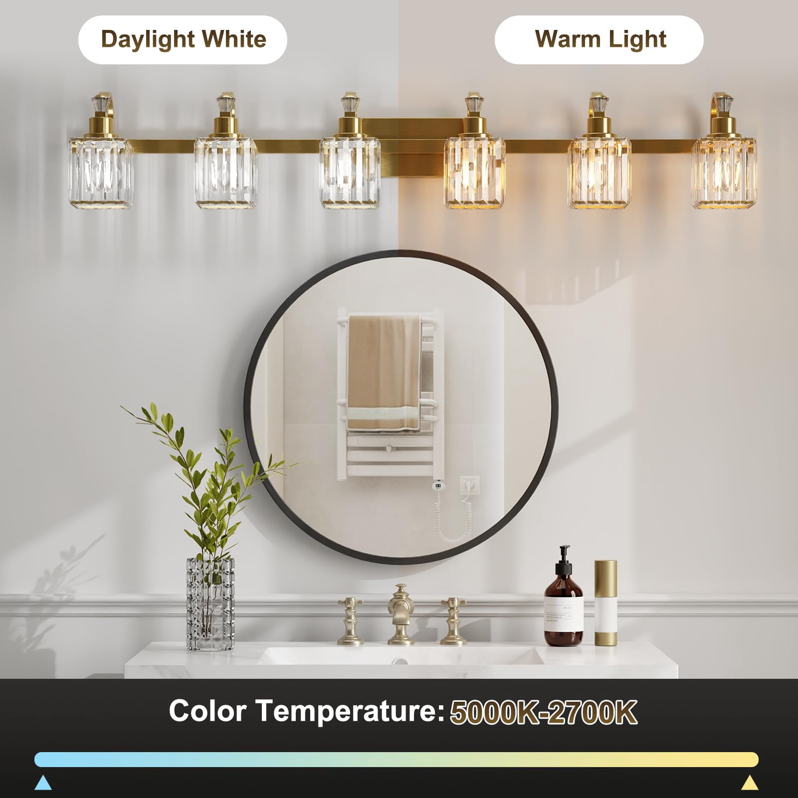 TROPOW Bathroom Vanity Light Fixtures Modern Crystal Vanity Light ...