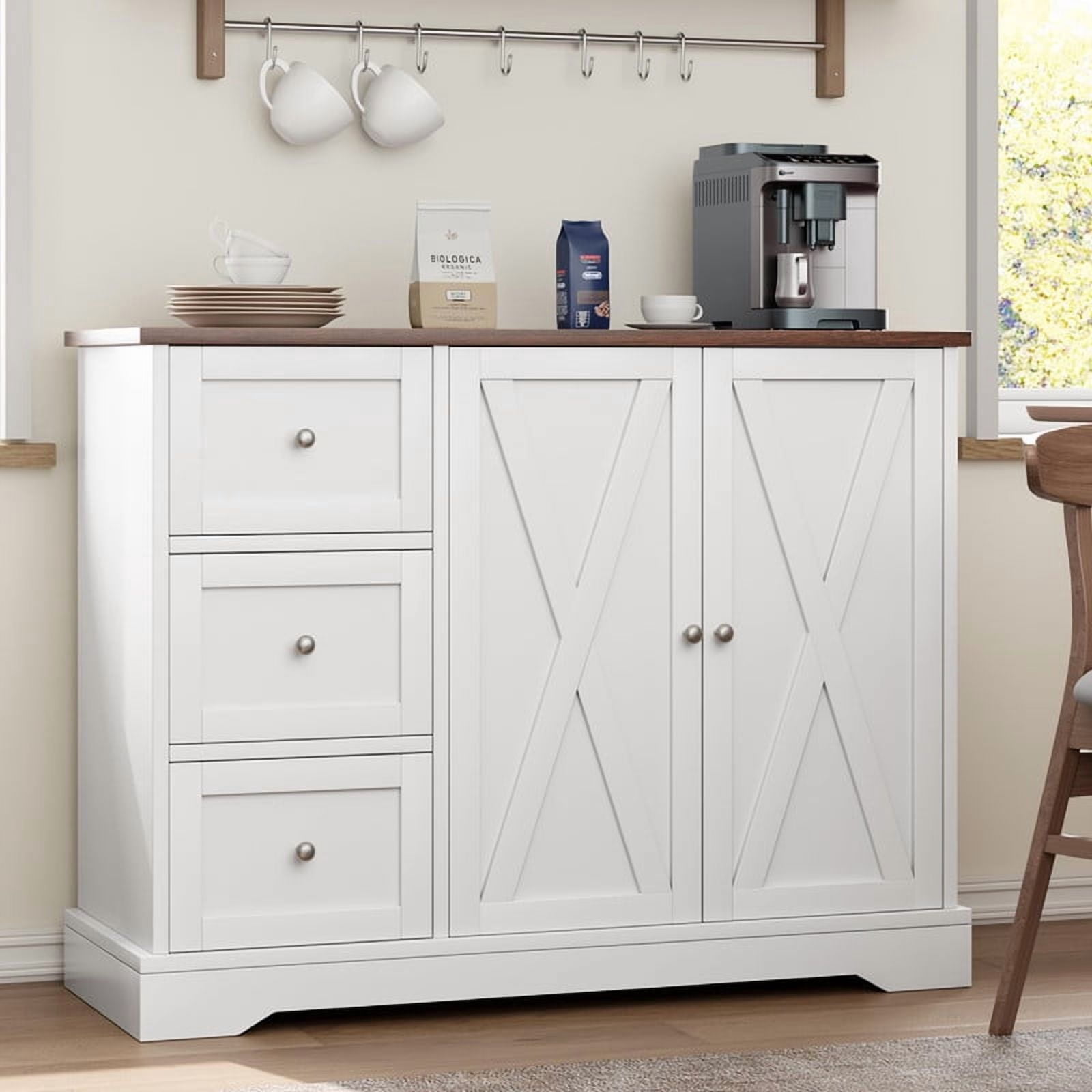 TROPOW Buffet Cabinet with Drawers, 42" Large Sideboard Buffet Storage ...