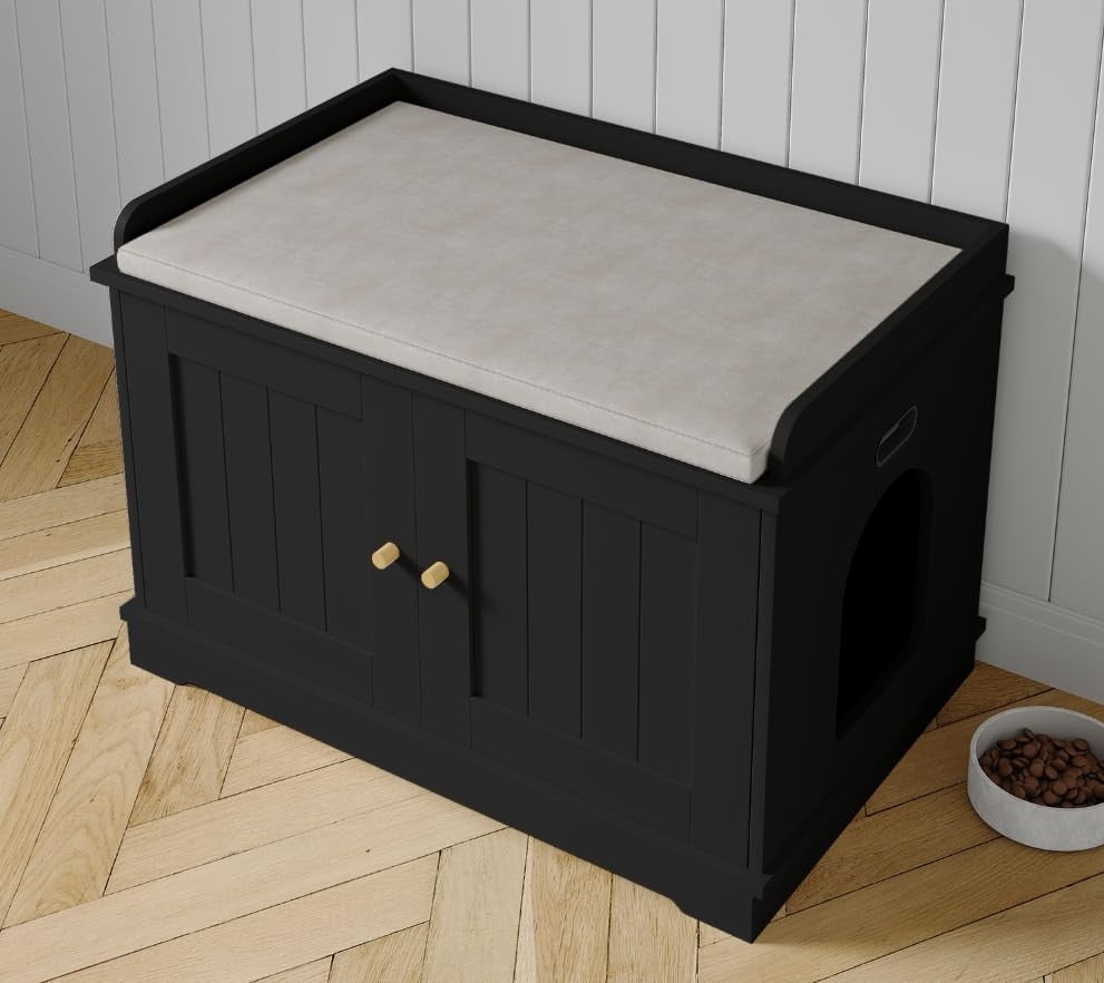 TROPOW Cat Litter Box Enclosure, Wooden Cat Washroom Furniture with ...