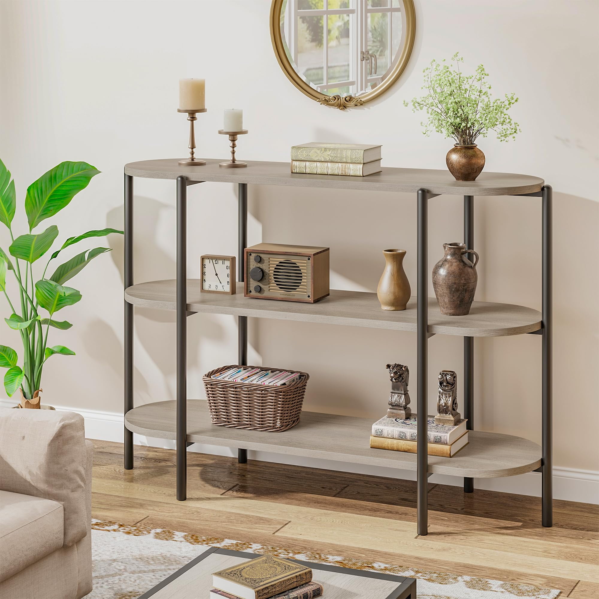 TROPOW Console Table, 3 Tier Industrial Metal Entryway Table, Behind ...