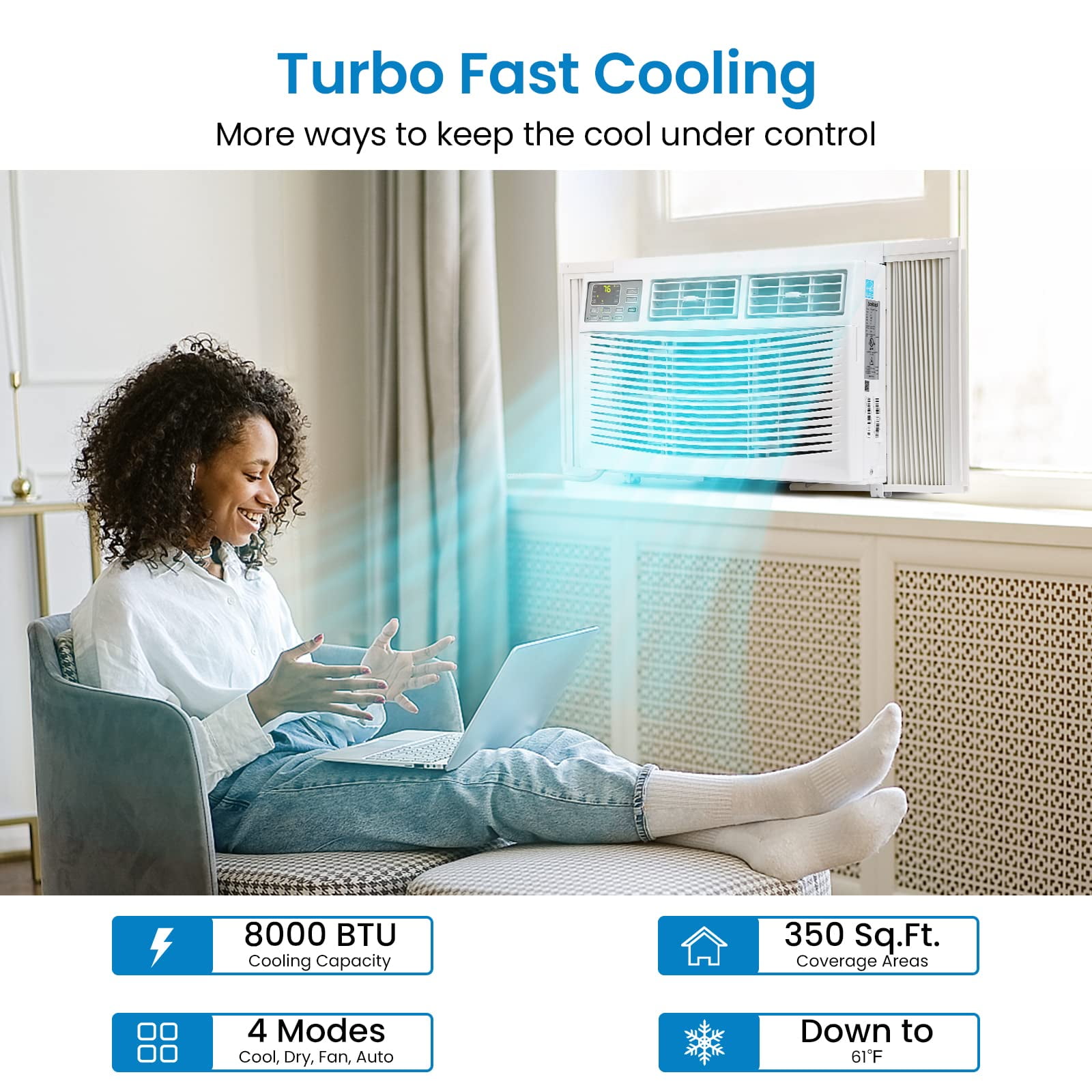 TROPOW Cool Up to 350 Sq. Ft AC Unit Window Air Conditioners 8000 BTU ...