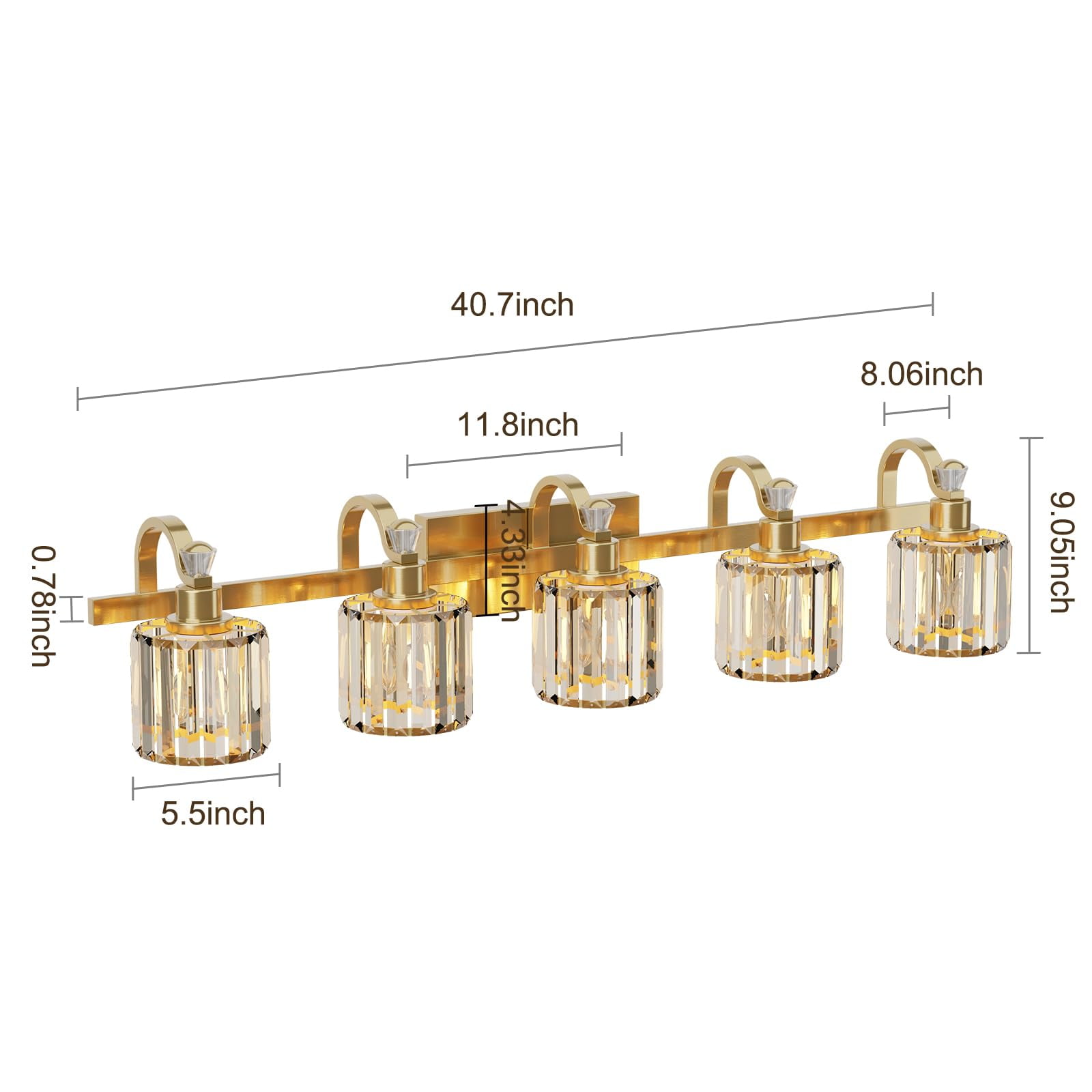 TROPOW Crystal Gold Bathroom Vanity Light 5 Light Modern Bathroom ...