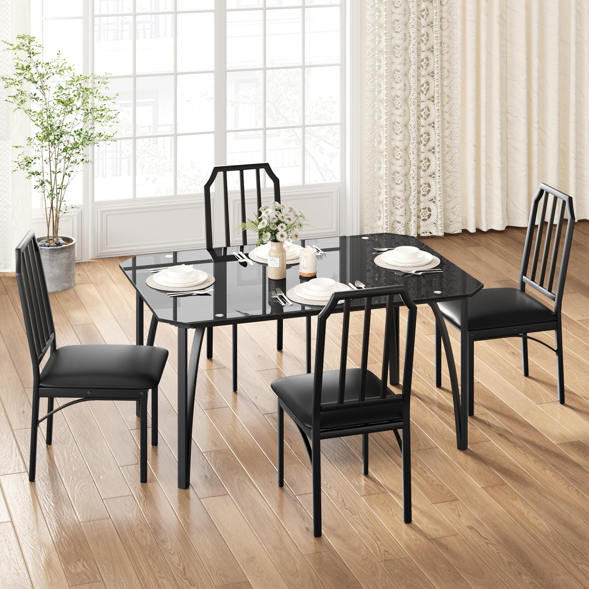 TROPOW Dining Table Set for 4, Kitchen Table Chairs Set of 4 with Ultra ...