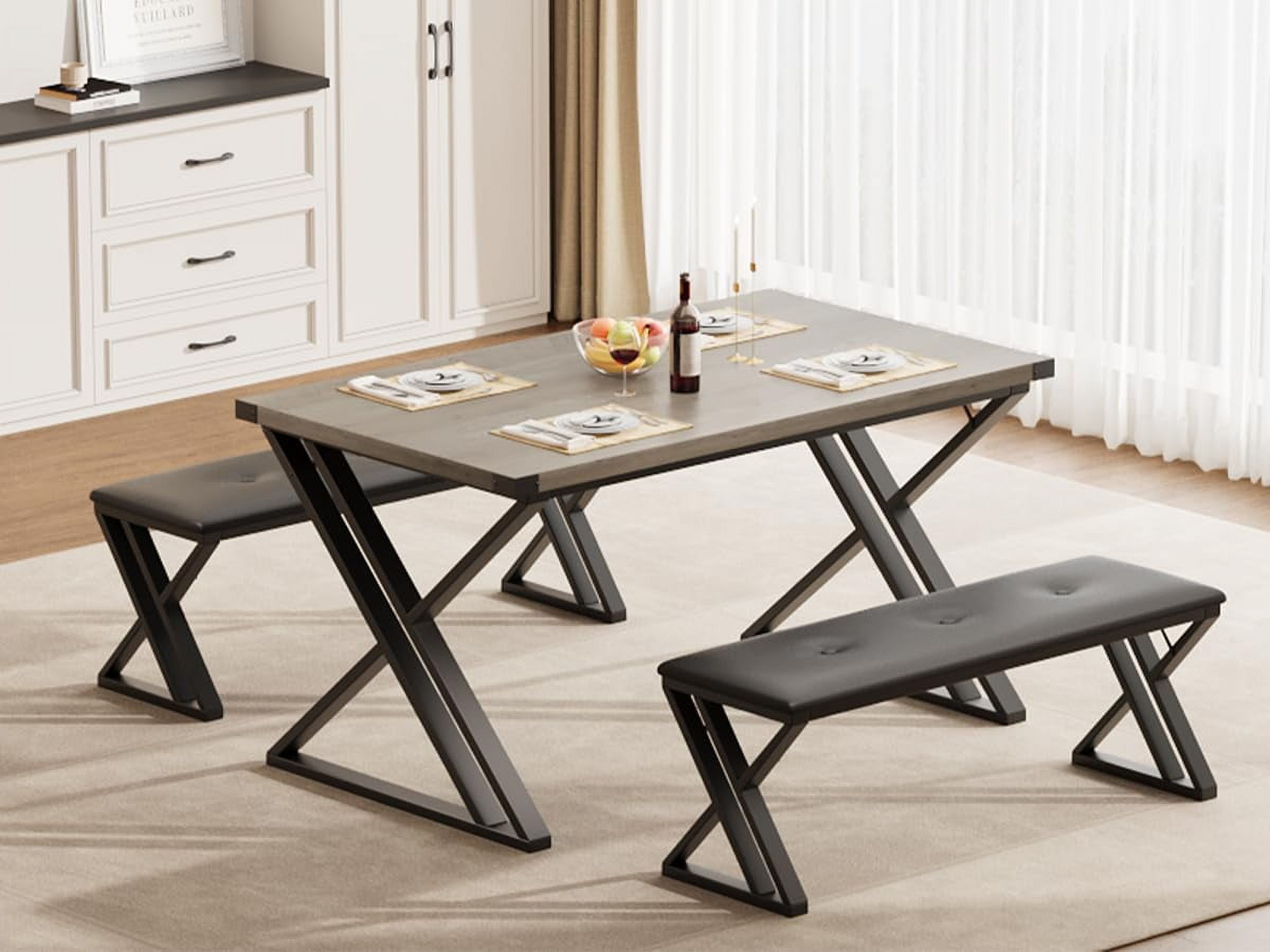 TROPOW Dining Table Set for 4, Kitchen Table Set with 2 Upholstered ...