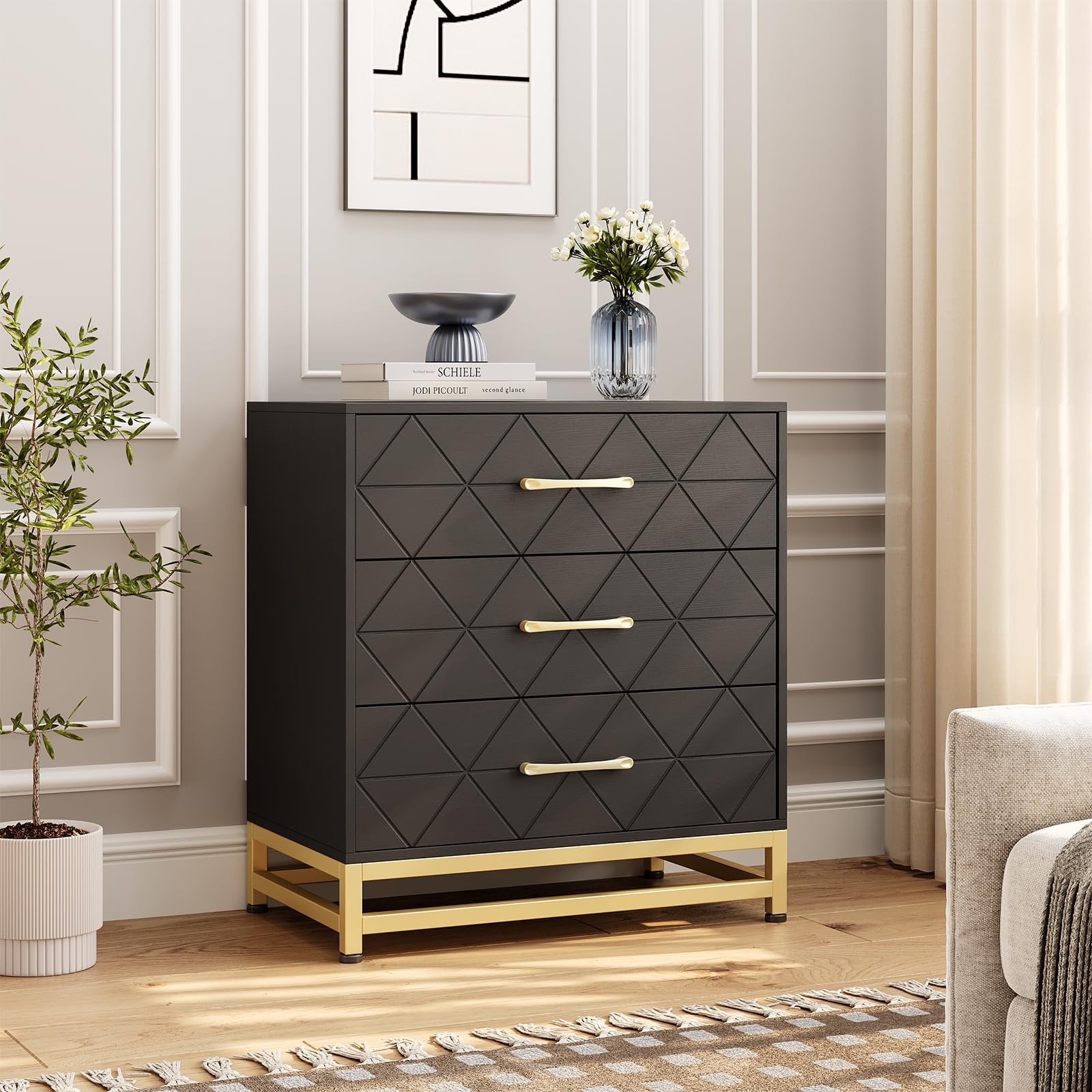 TROPOW Dressers & Chests of Drawers,3 Drawer Dresser Wooden Bedside ...