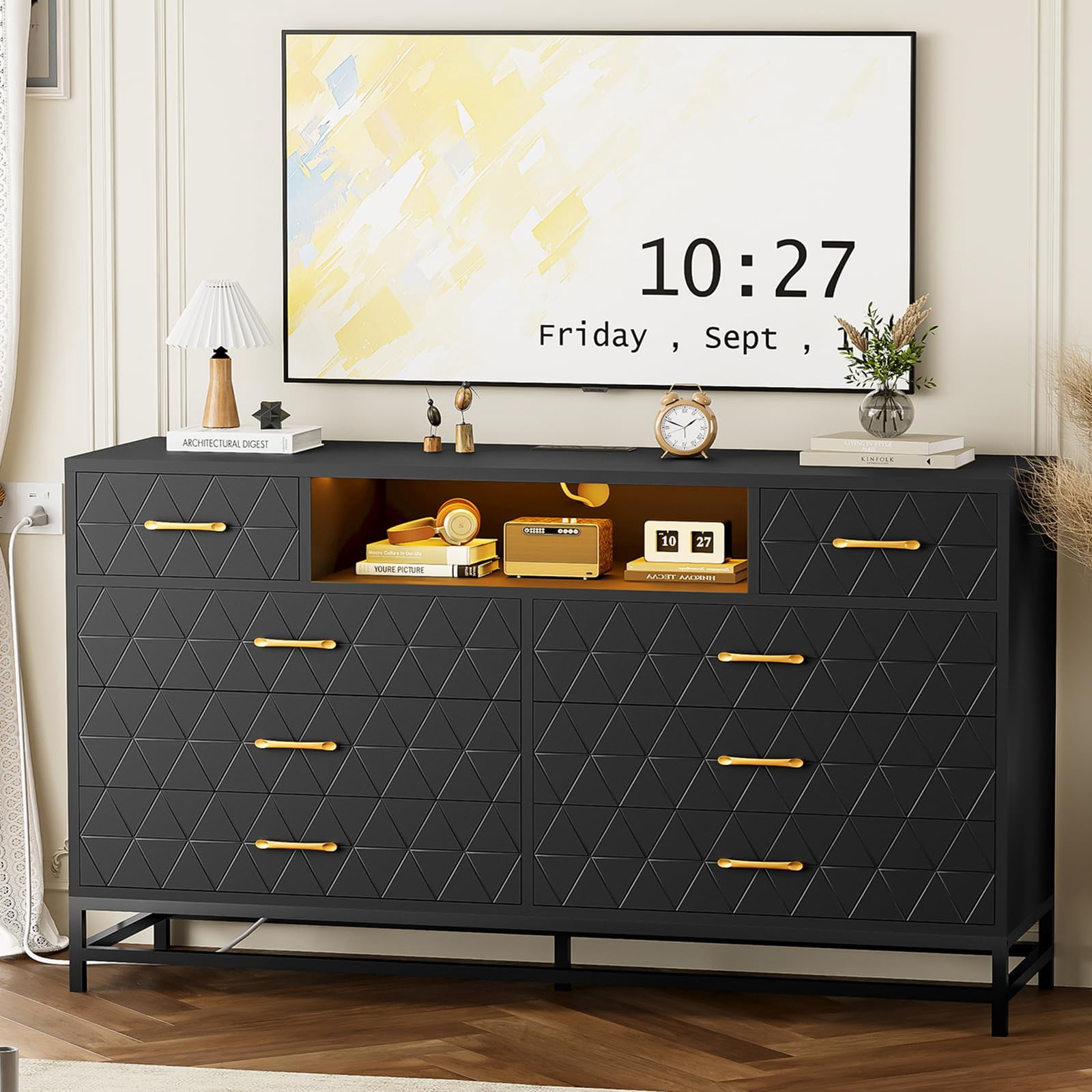 TROPOW Dressers & Chests of Drawers,Dresser for Bedroom,Power Outlet,55 ...