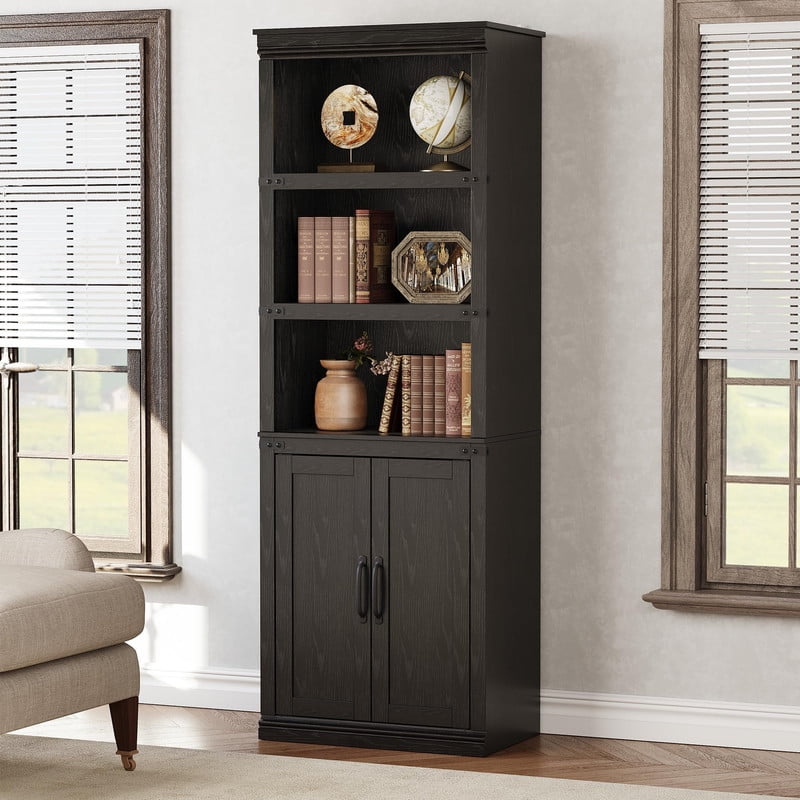 TROPOW Farmhouse Bookcases with Doors, 5 Tier Bookshelf with Storage ...