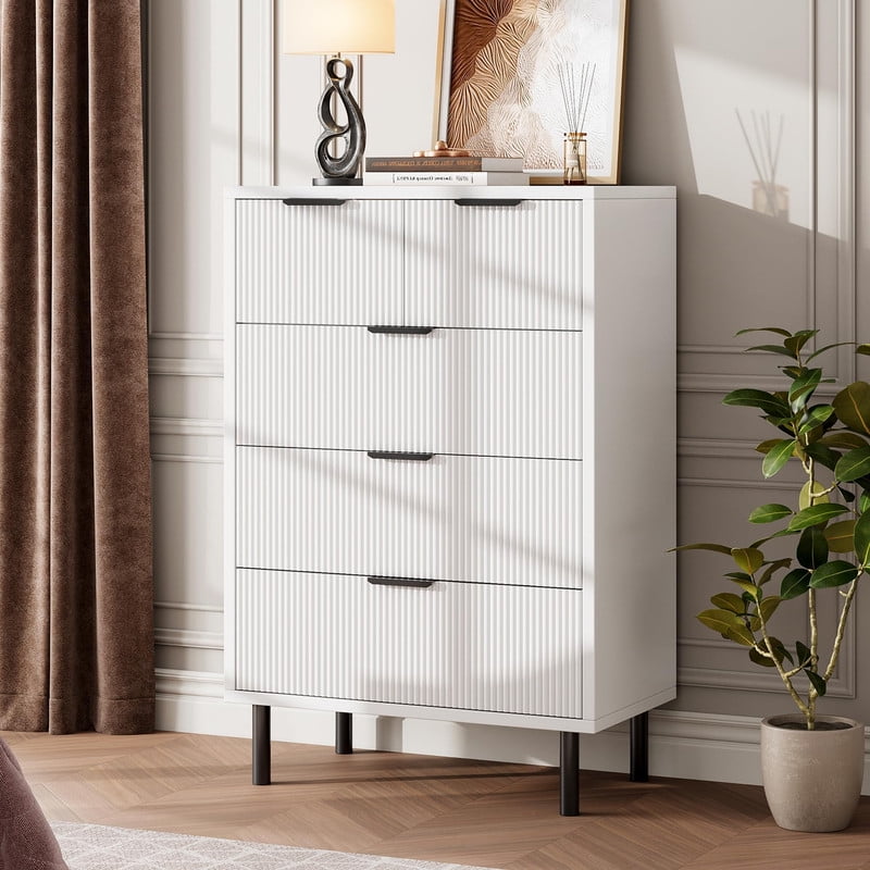 TROPOW Fluted 5 Drawers Dresser, Wide Wood Chest of Drawers, Modern ...