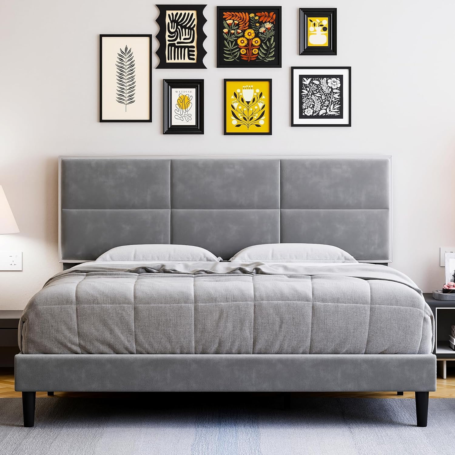 TROPOW Full Size Bed Frame,with Headboard, Modern Upholstered Platform ...