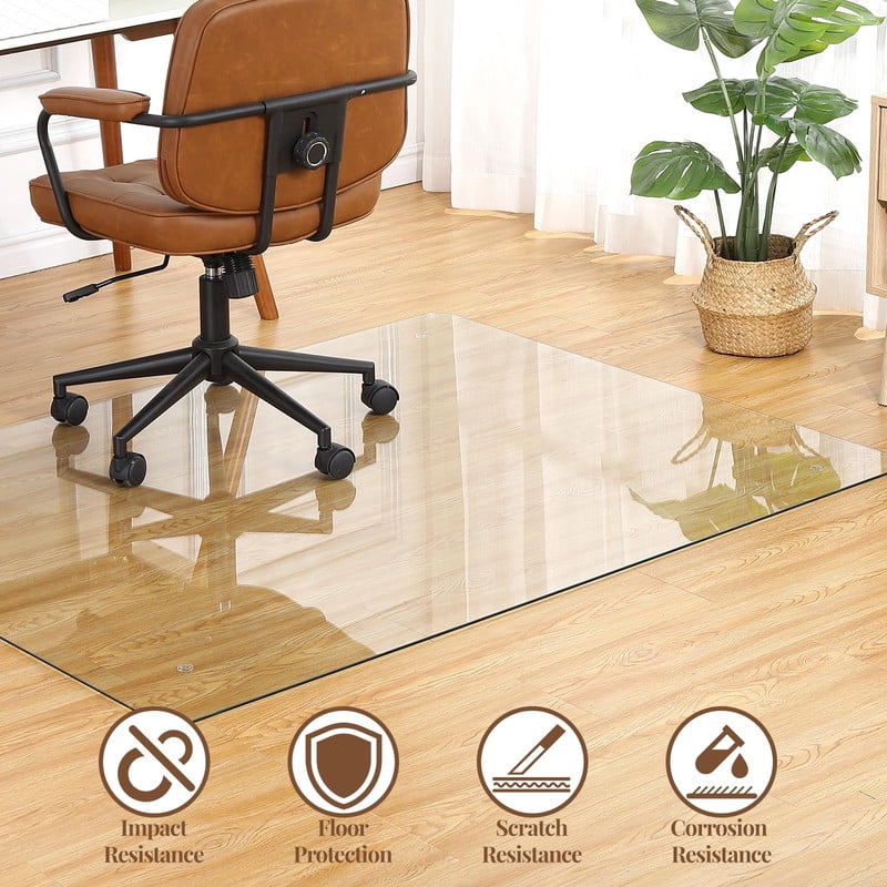 TROPOW Glass Chair Mat, Heavy Duty Hard Floor Mat for Carpet & Hardwood ...
