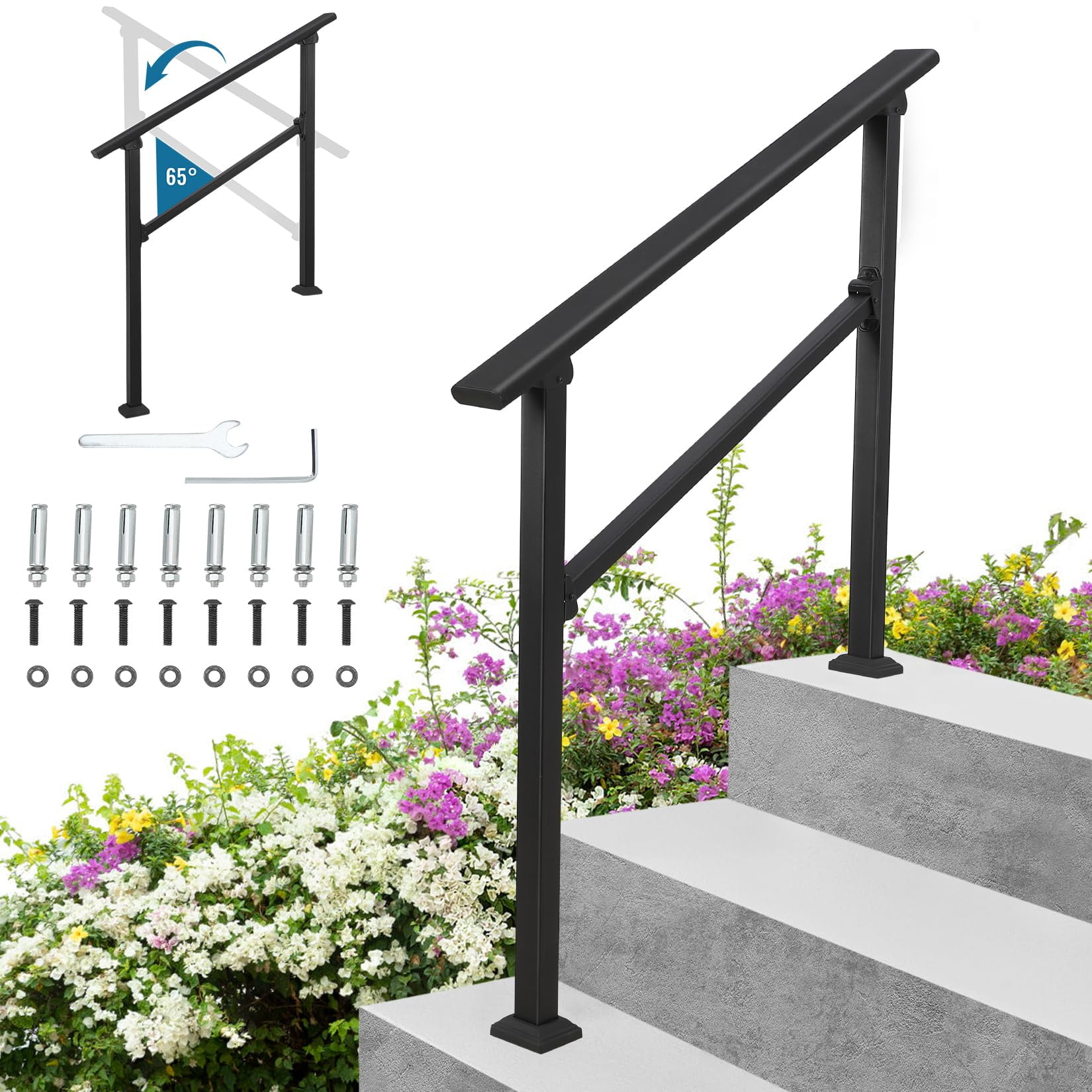 TROPOW Handrails for Outdoor Steps, Adjustable 3 Steps Handrails ...