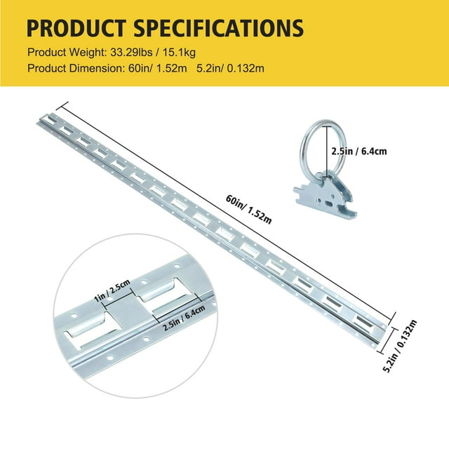 TROPOW Heavy-Duty 5FT Horizontal E-Track Tie-Down Rail Kit – 4-Pack of ...