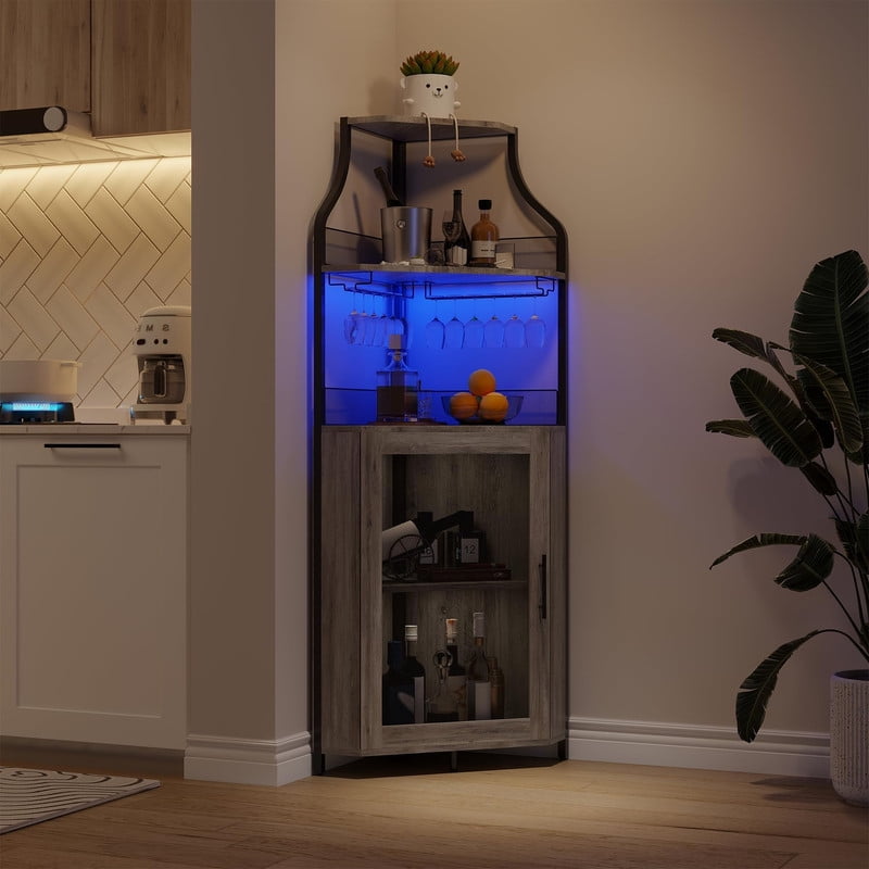 TROPOW Industrial Corner Bar Cabinet for Dining Room – Removable Wine ...