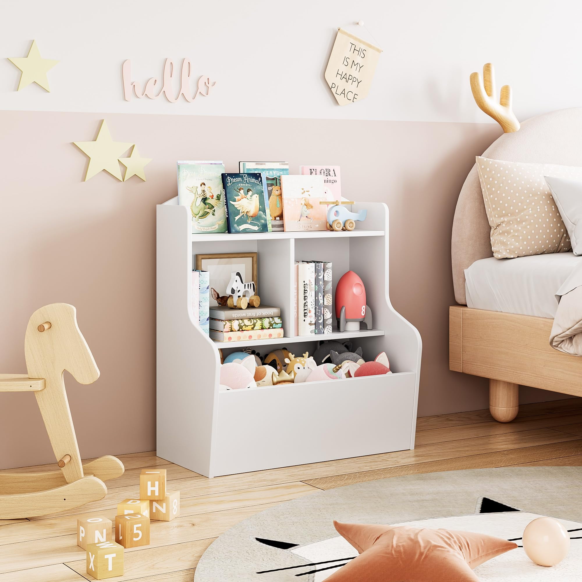 TROPOW Kids 3-Tier Toy Storage Organizer Kids Bookshelf Toy Shelf with ...