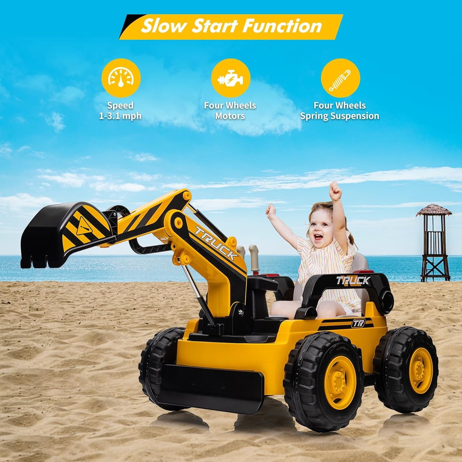 TROPOW Kids Cars Electric Ride On,Kids Ride-On Electric Excavator ...