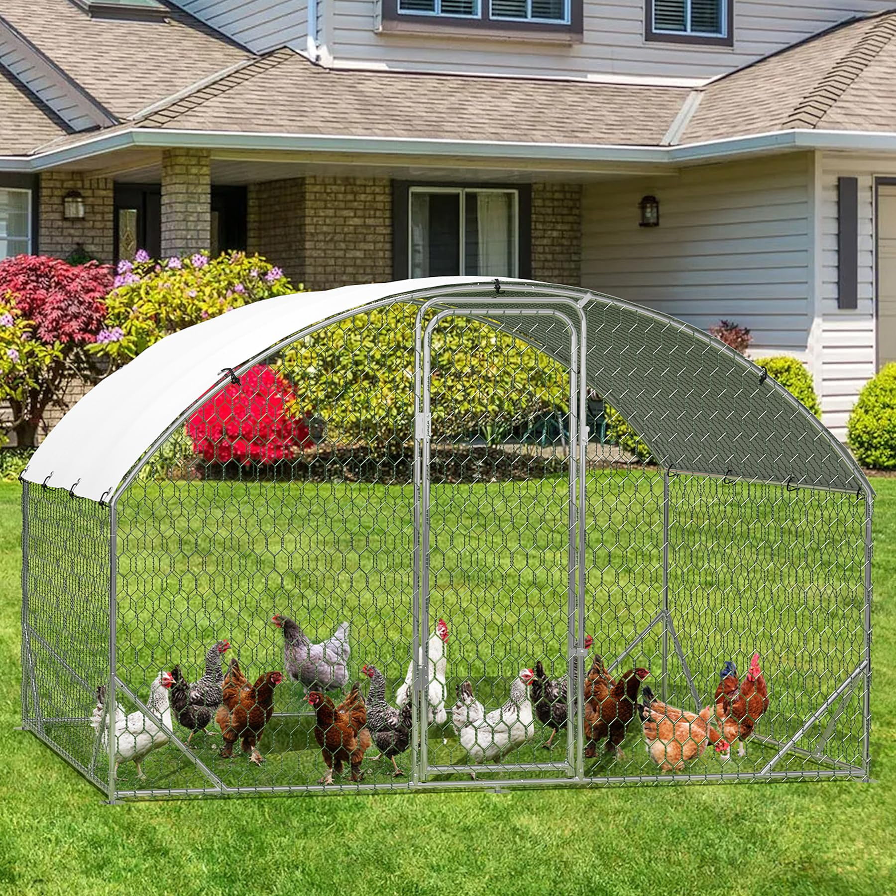TROPOW Large Metal Chicken Coop, Dome Chicken Coop with Upgrade Tri ...