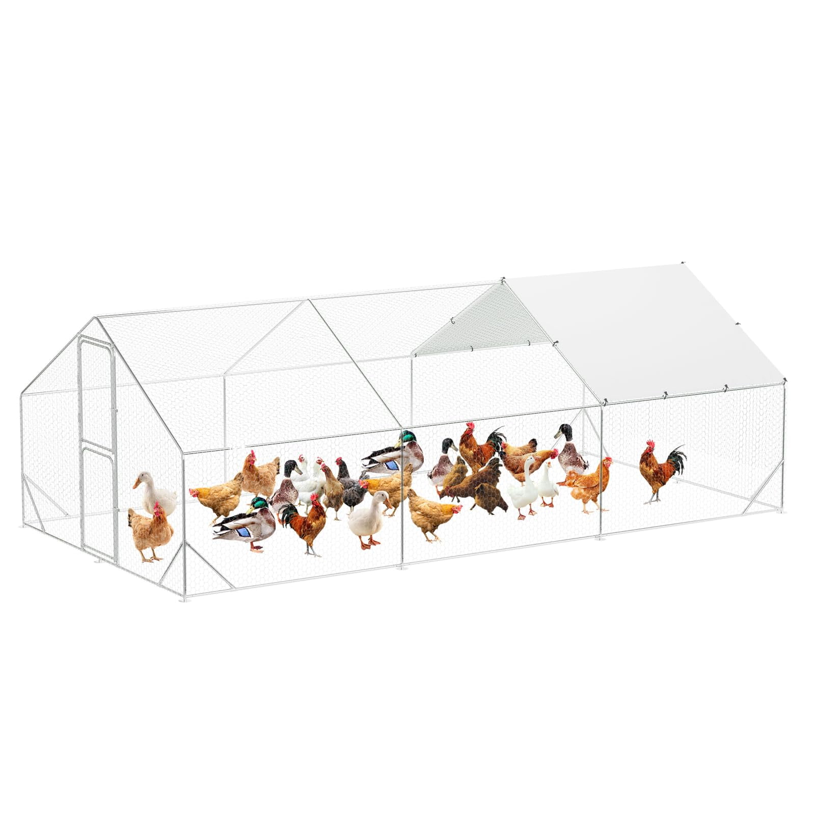 TROPOW Large Metal Chicken Coop, Walk in Chicken Runs with Cover for ...