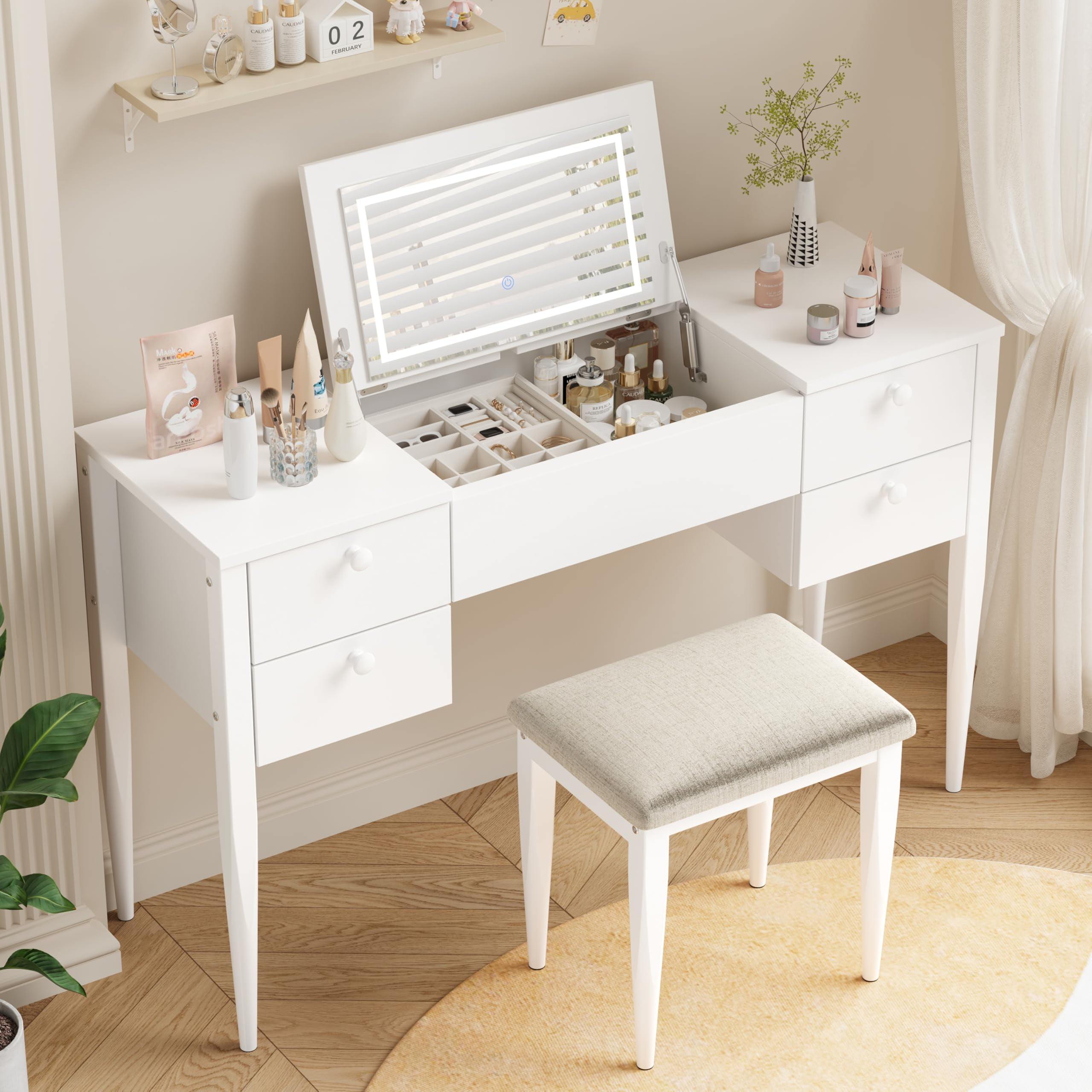 TROPOW Makeup Vanity Desk with Mirror and Lights, 3 in 1 Make Up Vanity ...